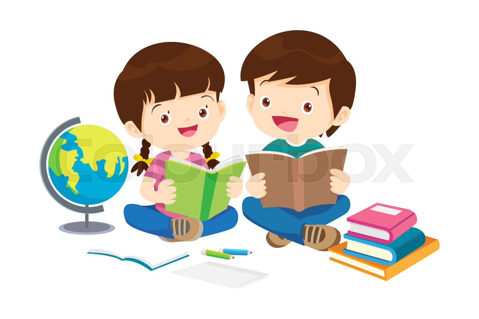 Happy Children reading book Back to School Concept kids and book ...