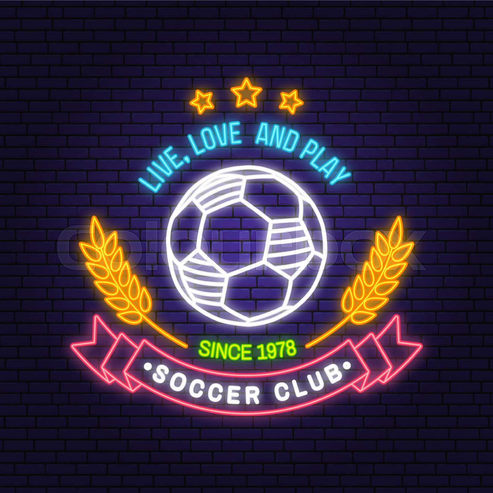 Soccer, football club Bright Neon Sign. Vector illustration. For ...