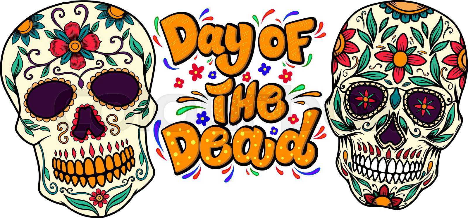 Day of the dead. Lettering phrase with sugar skulls illustrations ...