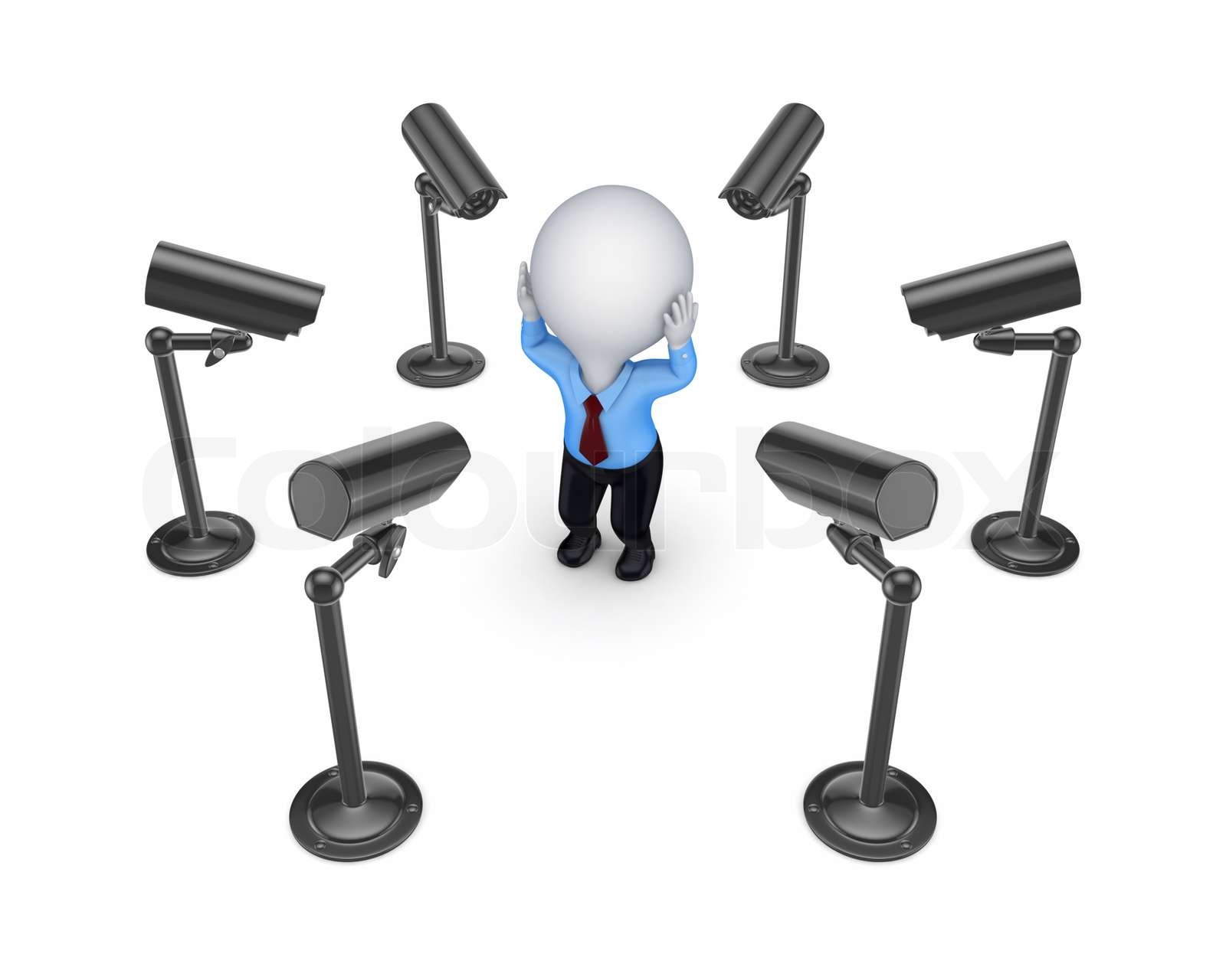 Observation cameras around 3d small person | Stock image | Colourbox