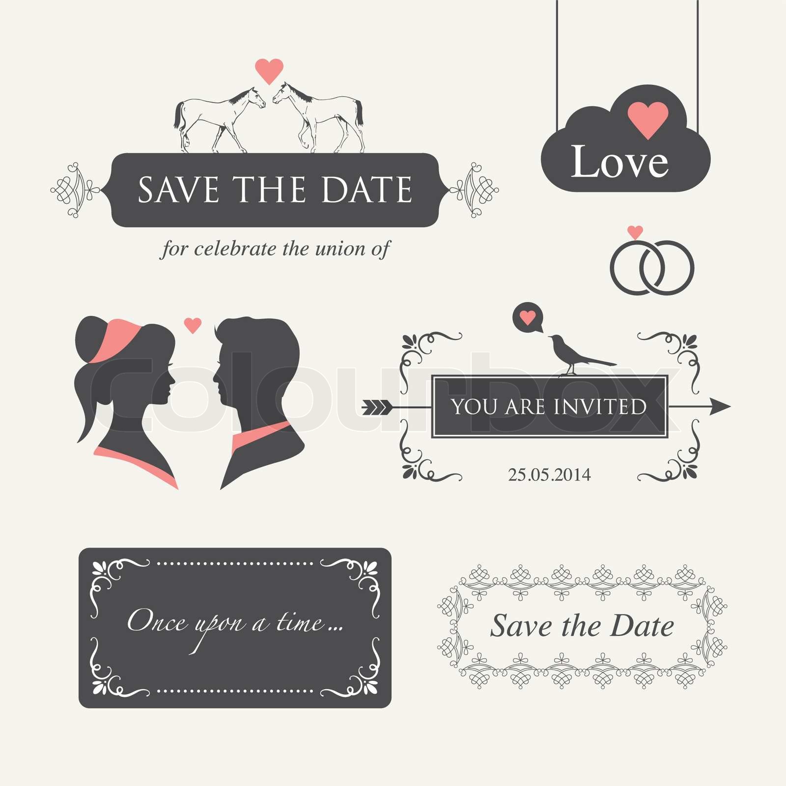 set of wedding logo design illustration elements and ornaments ...