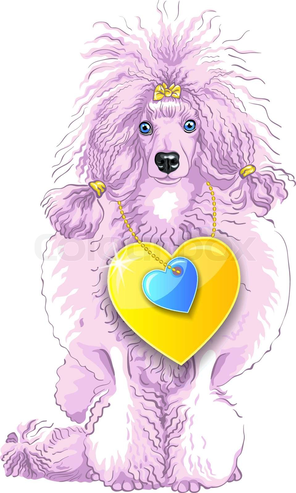 vector pink Poodle dog with gold heart | Stock vector | Colourbox