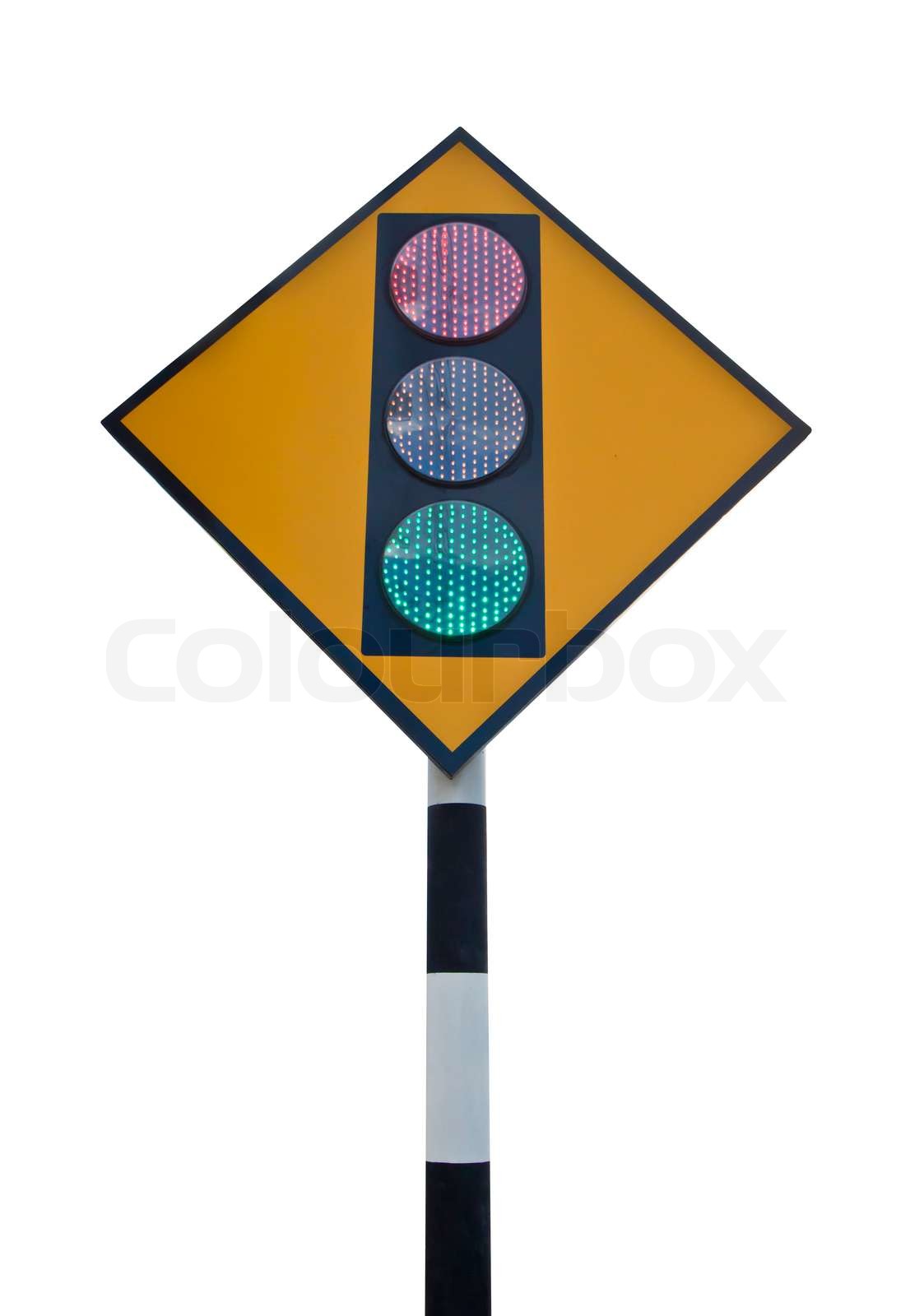 Road sign warning of a traffic light ahead | Stock image | Colourbox