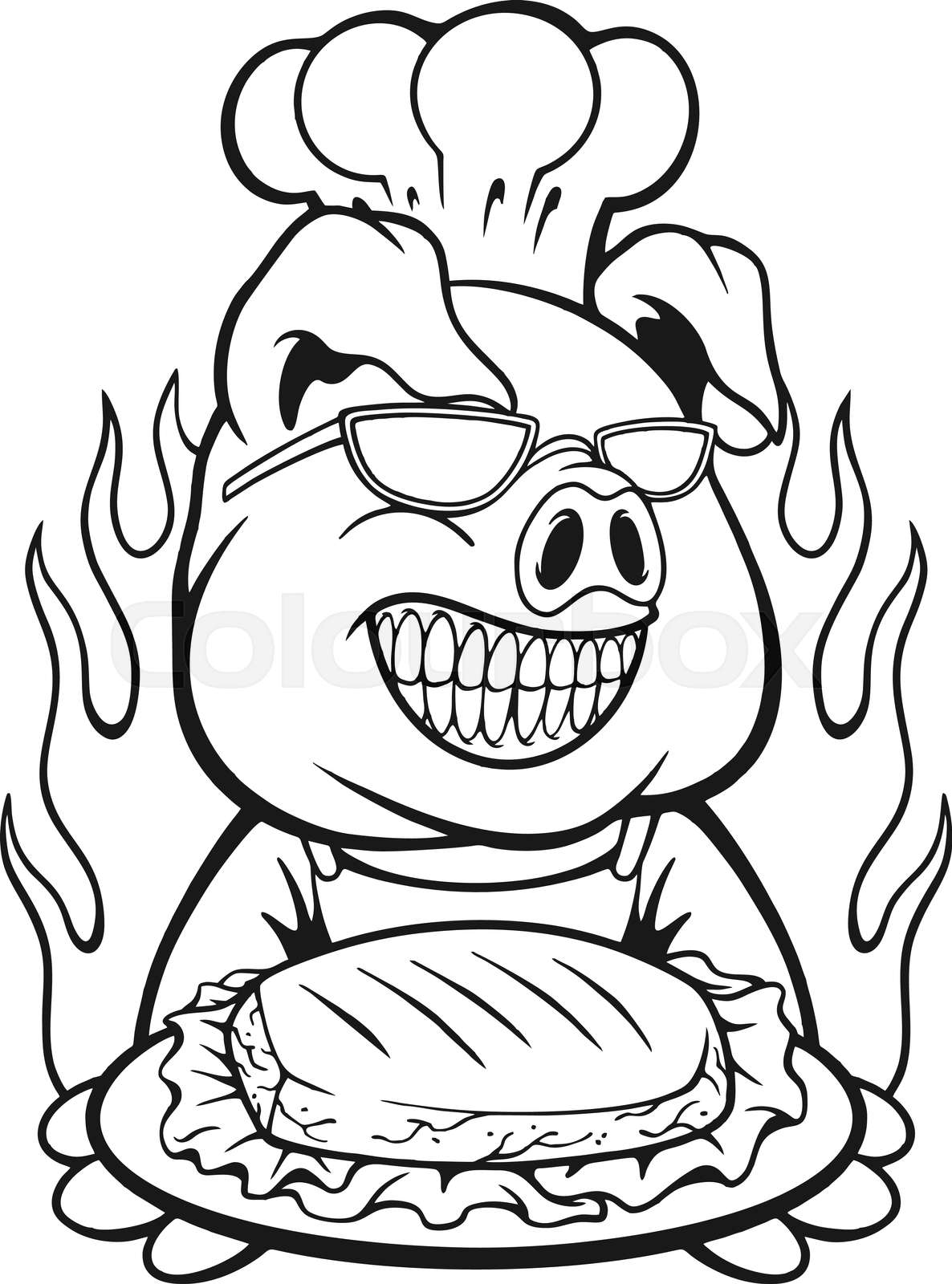 Angry pig chef barbeque meat logo illustrations silhouette | Stock ...