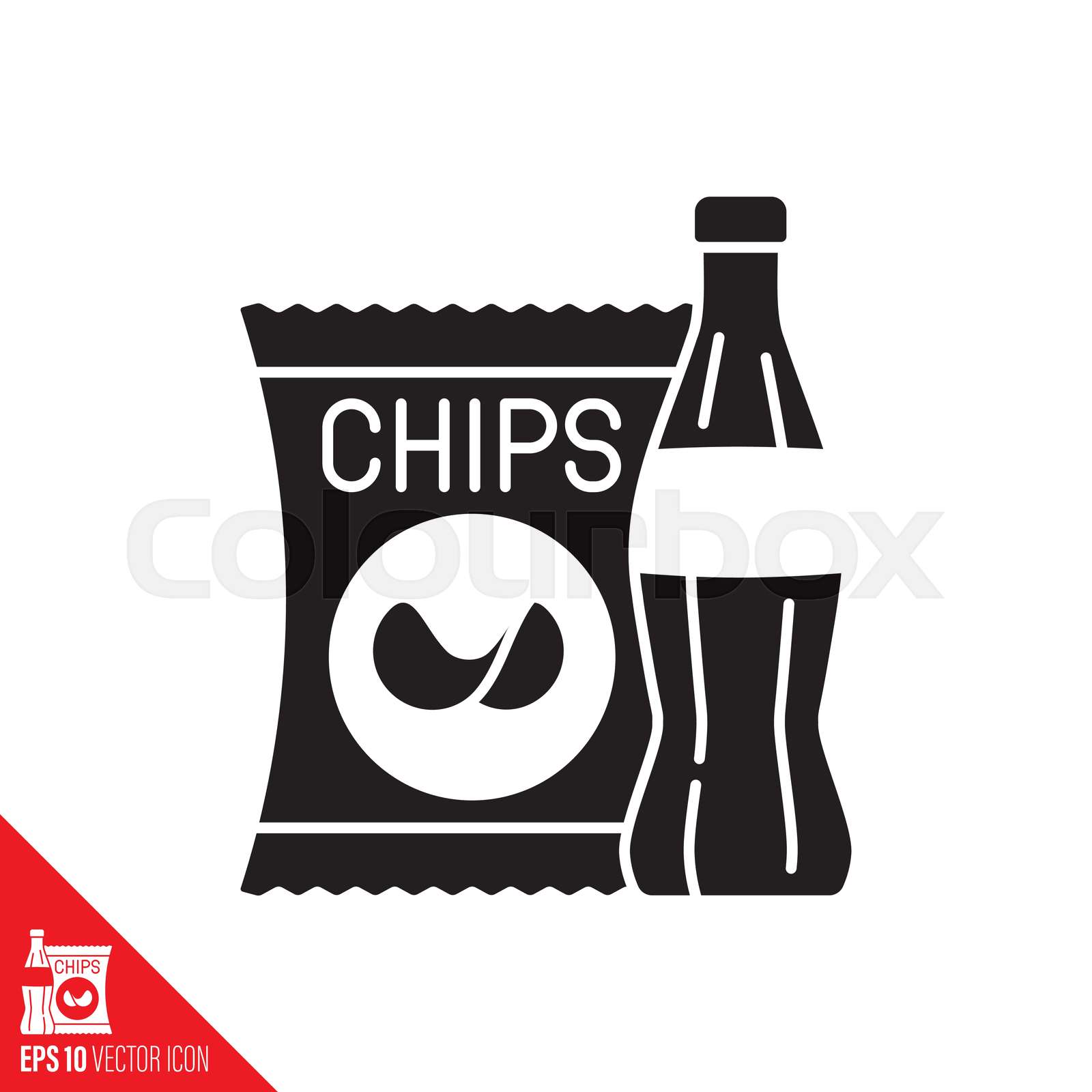 bag of chips and soft drink bottle vector icon | Stock vector | Colourbox