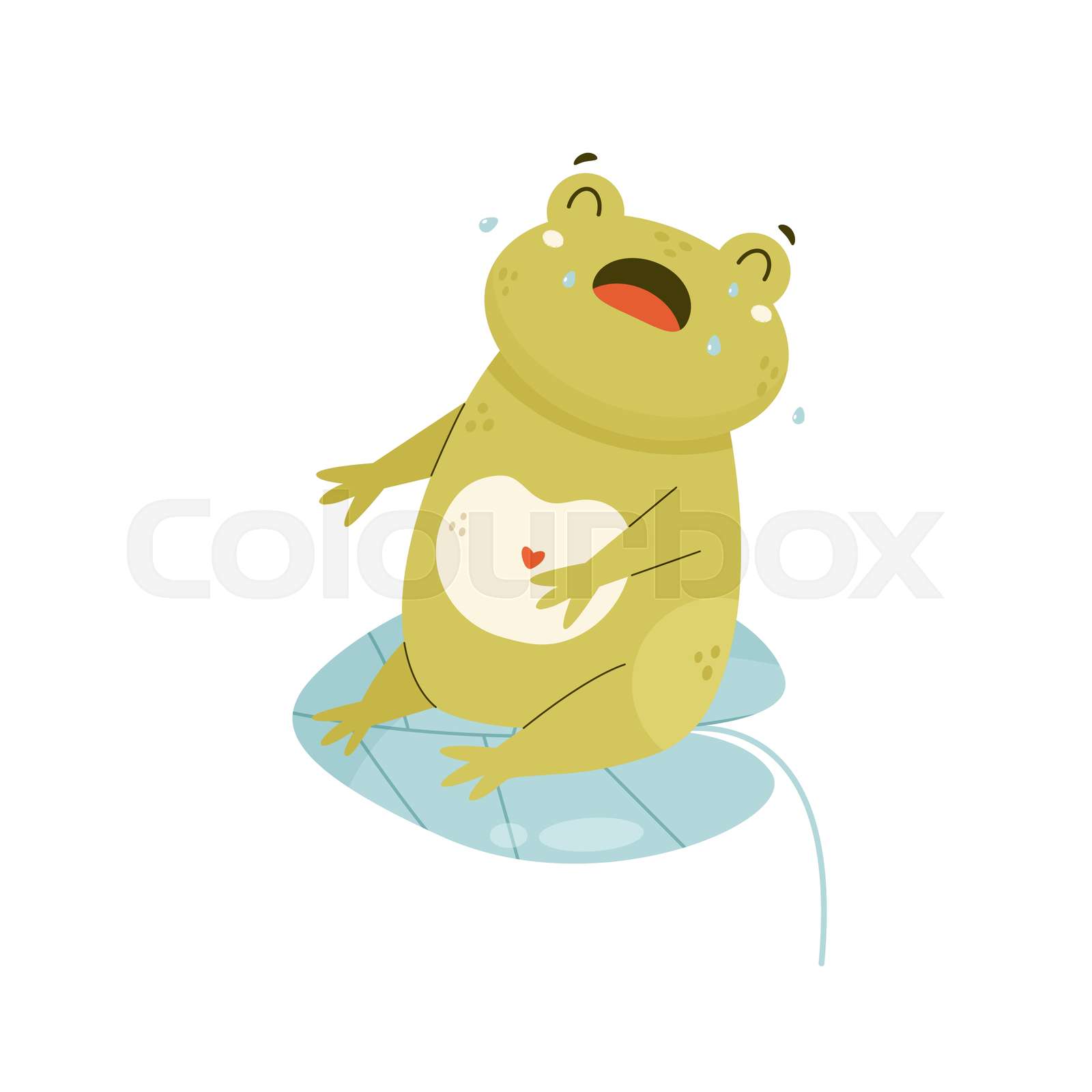 Sad crying frog sitting on a water leaf | Stock vector | Colourbox