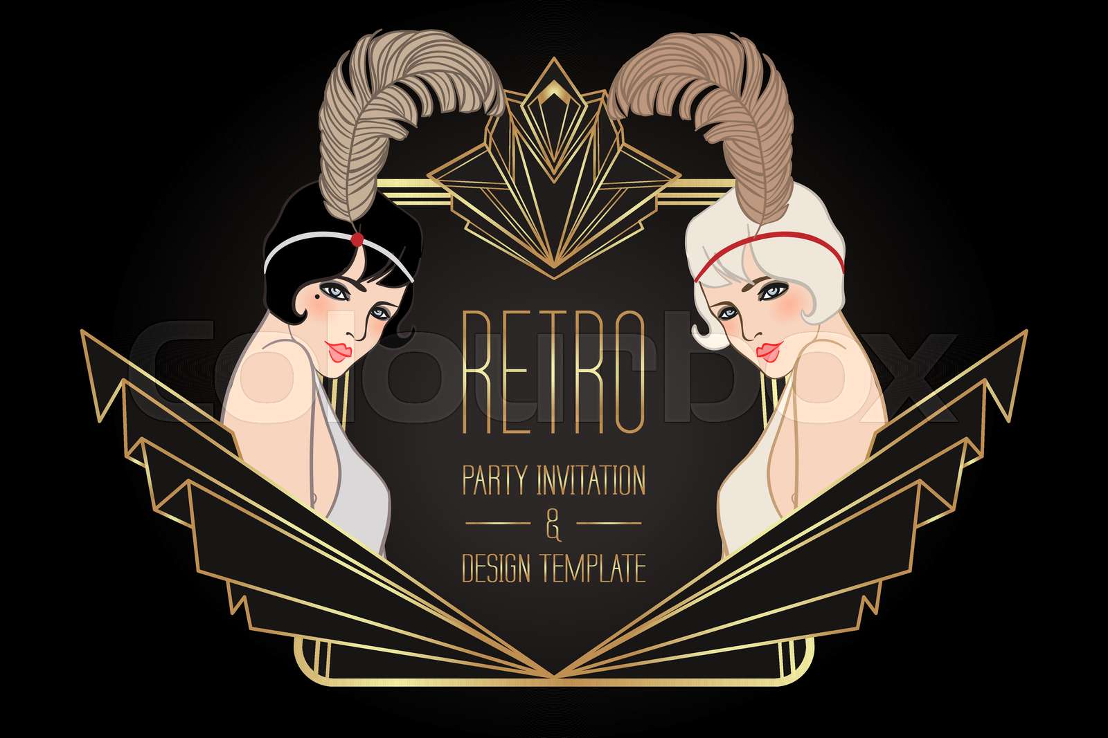 Flapper girl. Art deco 1920s style vintage invitation template design ...