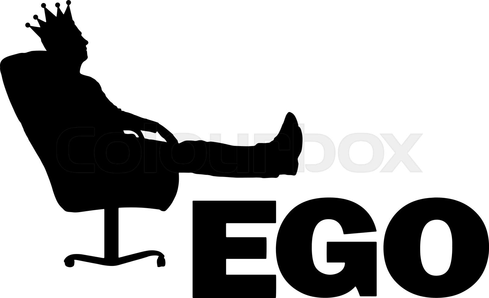 Selfish man sitting on an office chair with a crown on his head having ...