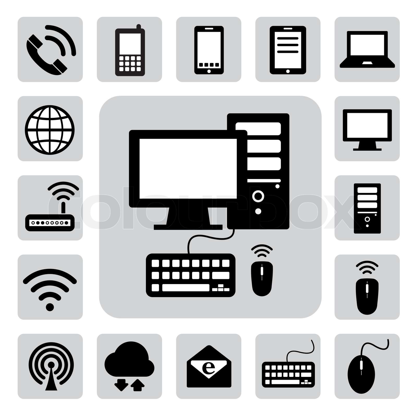 Mobile devices , computer and network connections icons set ...