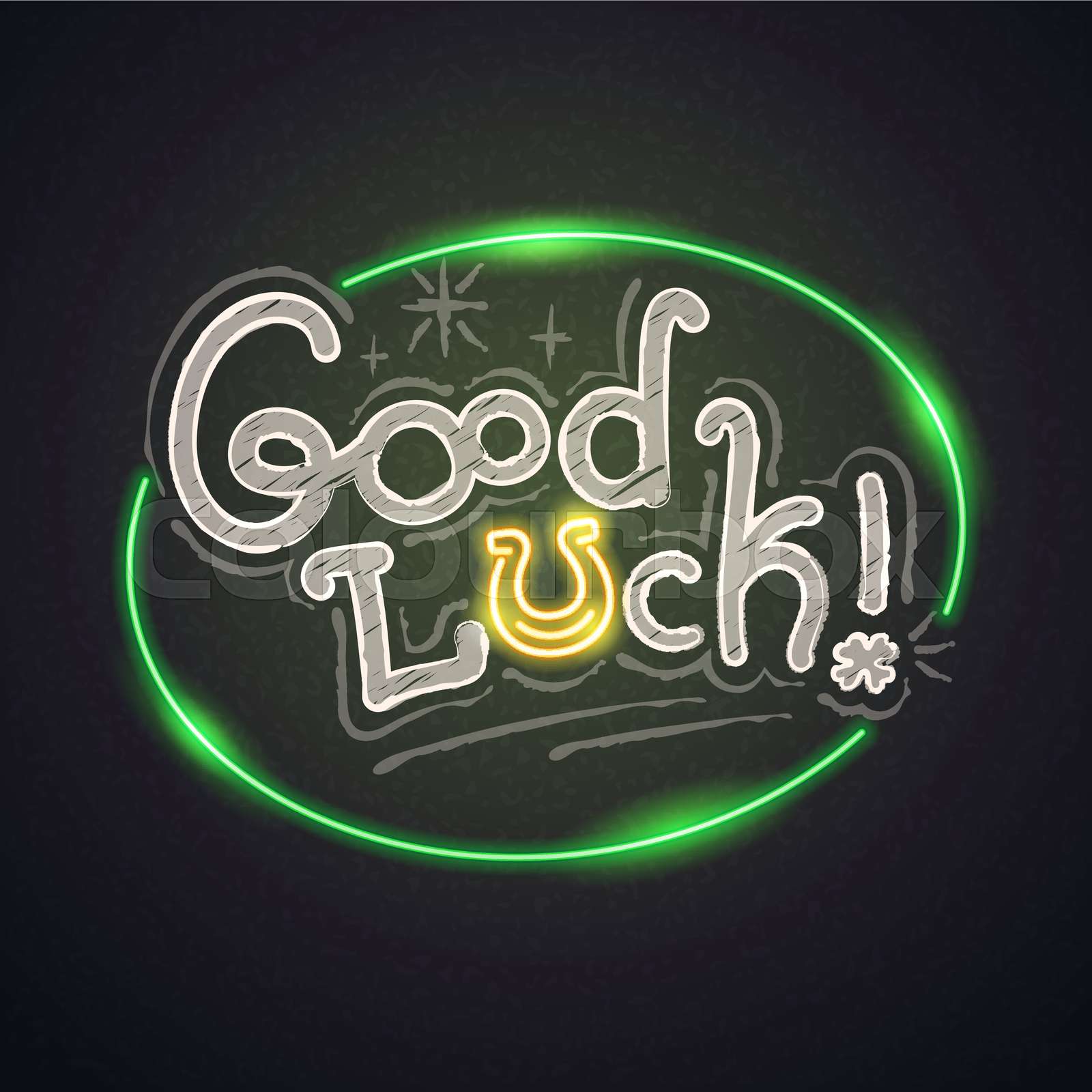 Hand Drawn Chalkboard Good Luck with Neon | Stock vector | Colourbox