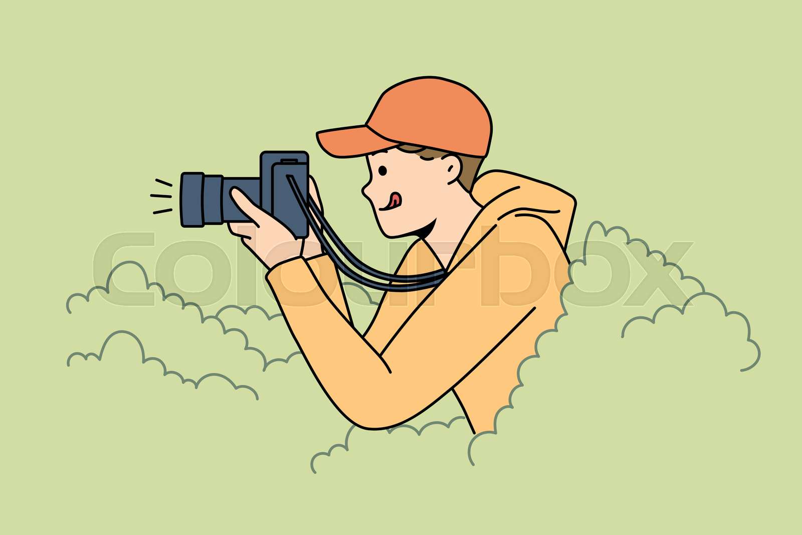 Young Man Reporter Hide In Bushes Make Pictures Stock Vector Colourbox