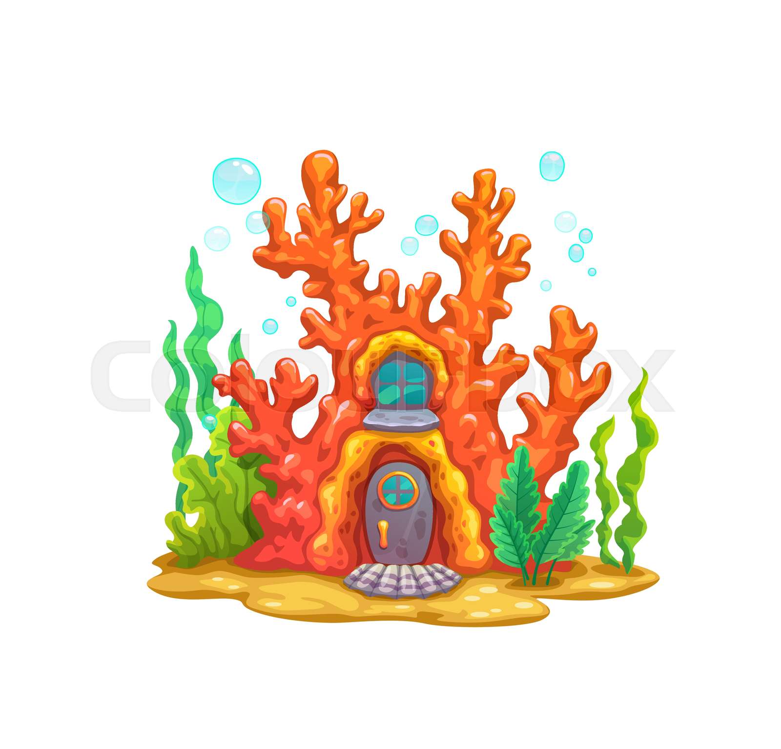 Cartoon underwater coral fairy house, mermaid home | Stock vector ...