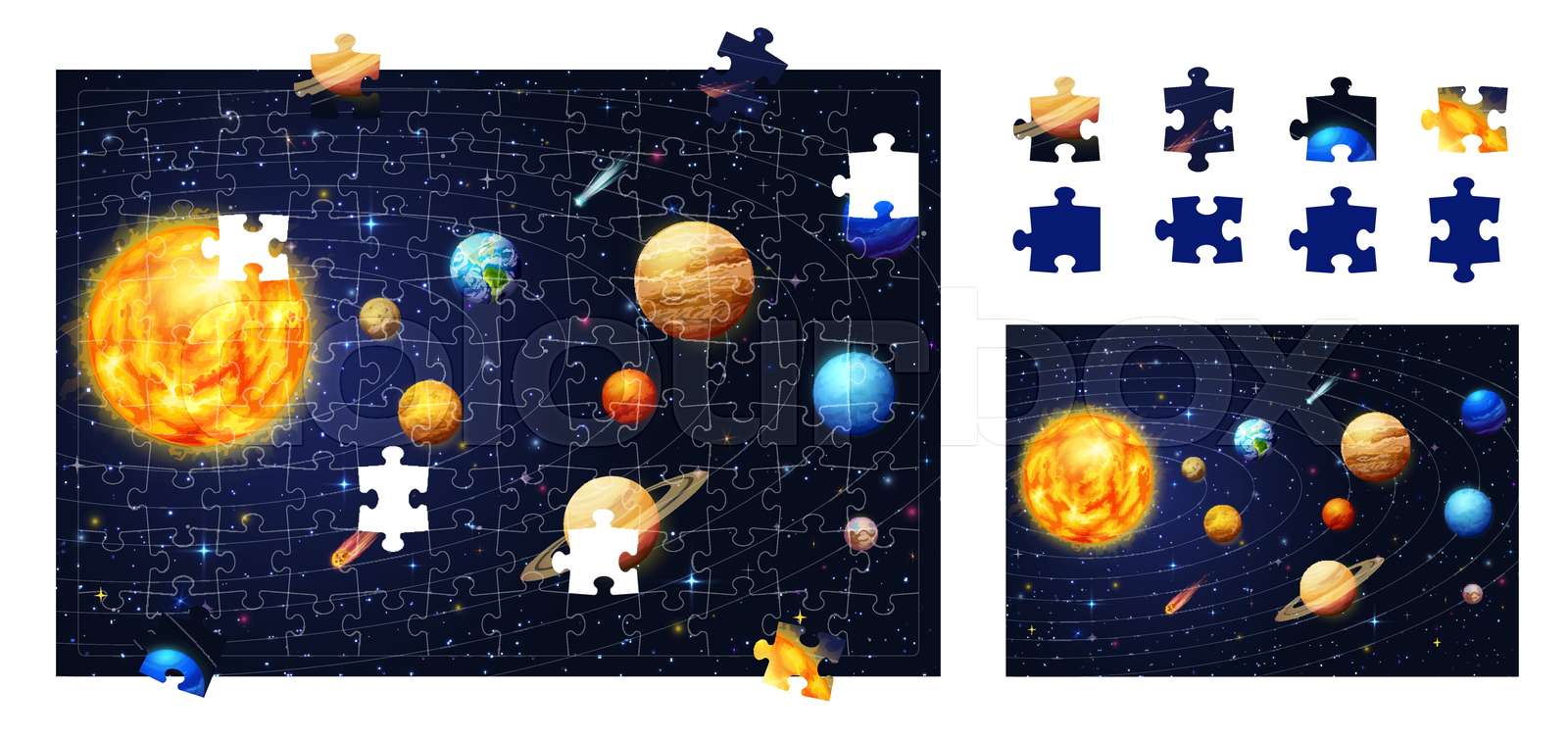 Solar system jigsaw puzzle space game pieces | Stock vector | Colourbox