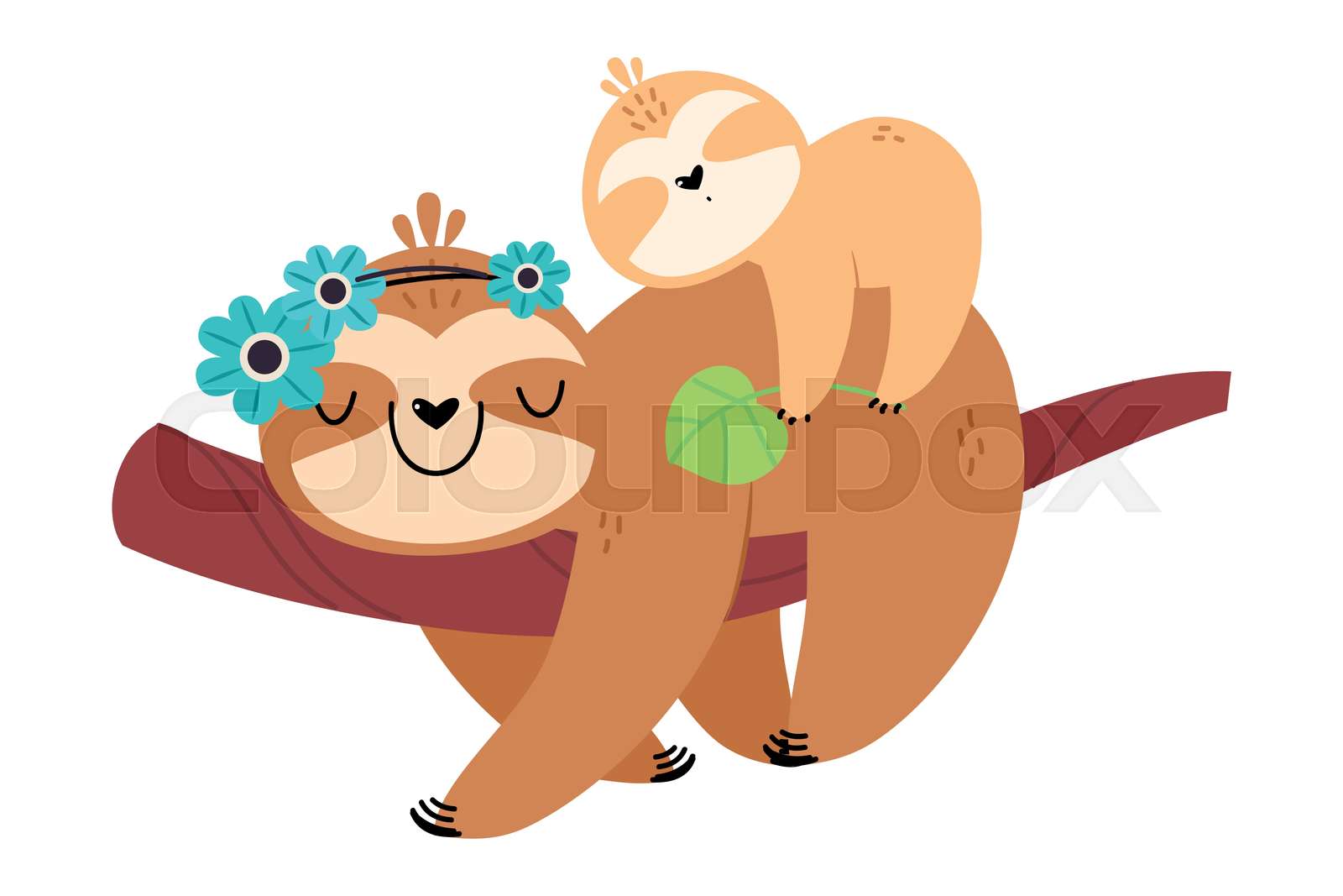Mom and baby animals. Cute sloth mother with her kid cartoon vector ... Mom and baby animals. Cute sloth mother with her kid cartoon vector ...