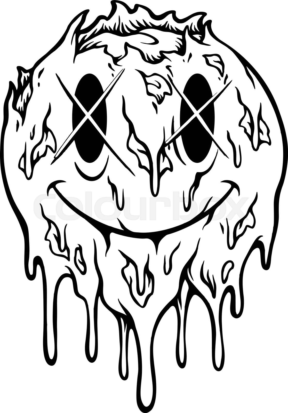 Creepy emoticon monster smile black and white | Stock vector | Colourbox