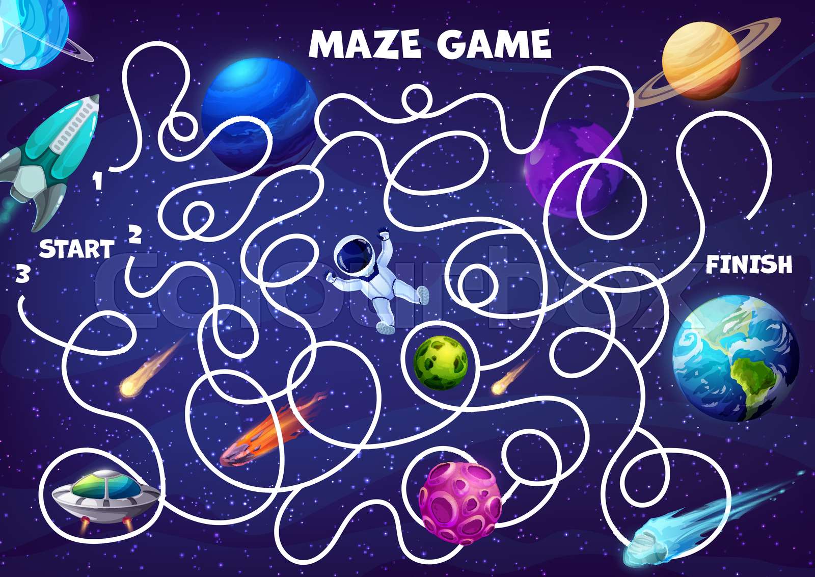 Space labyrinth maze find astronaut, rocket, Earth | Stock vector ...