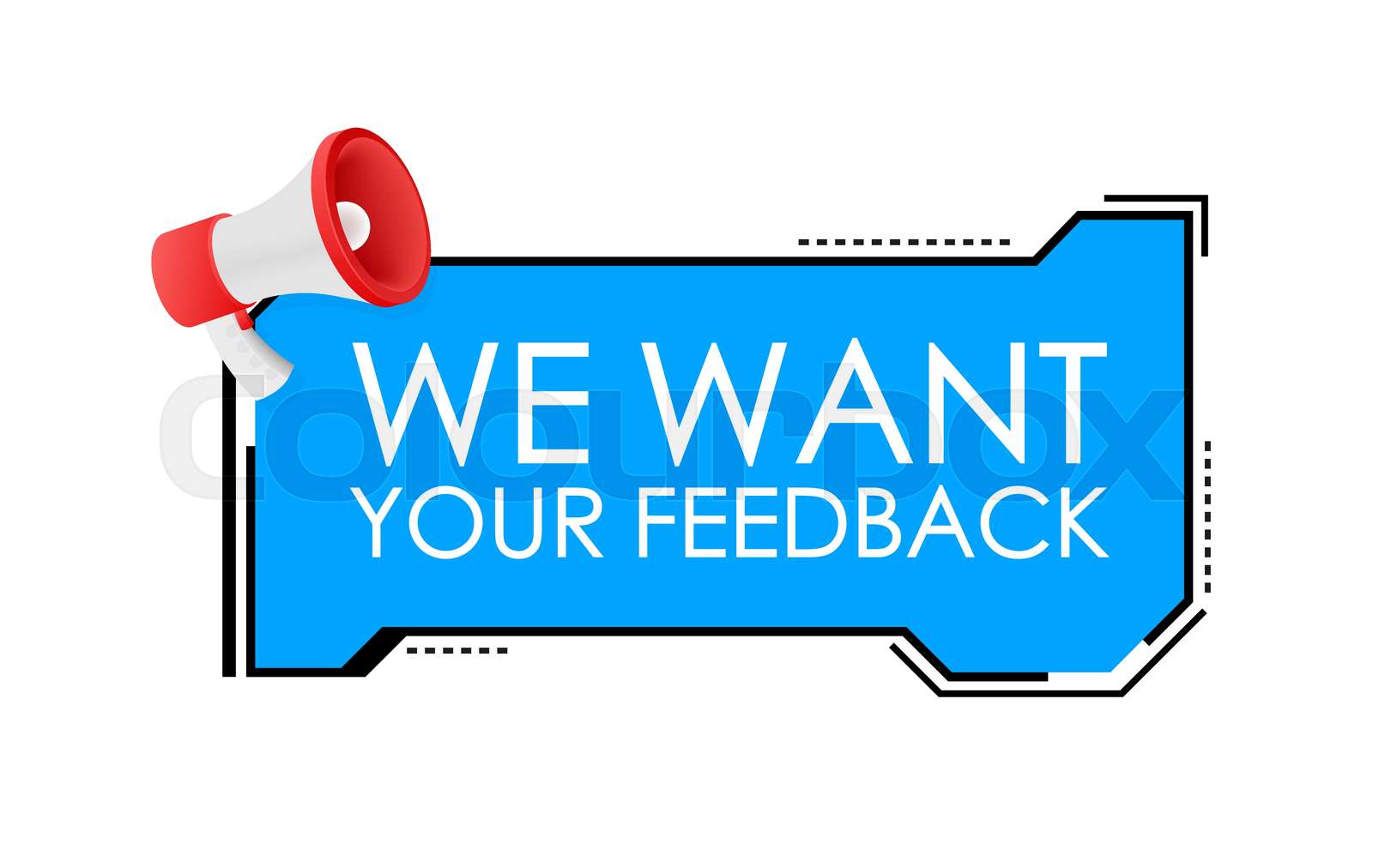 We want your feedback written on speech bubble. Advertising sign ... We want your feedback written on speech bubble. Advertising sign ...