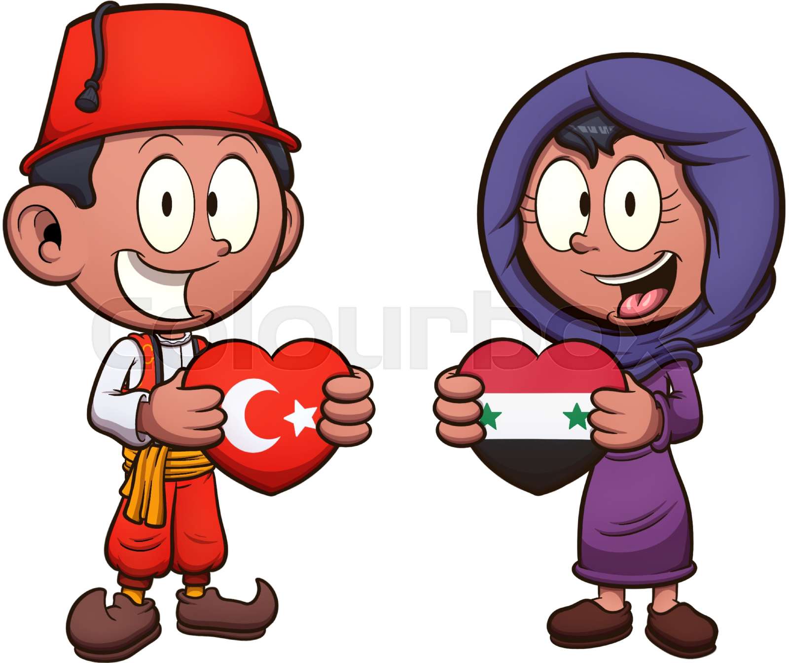 Turkish Boy And Syrian Girl. Vector clip art illustration with simple ...