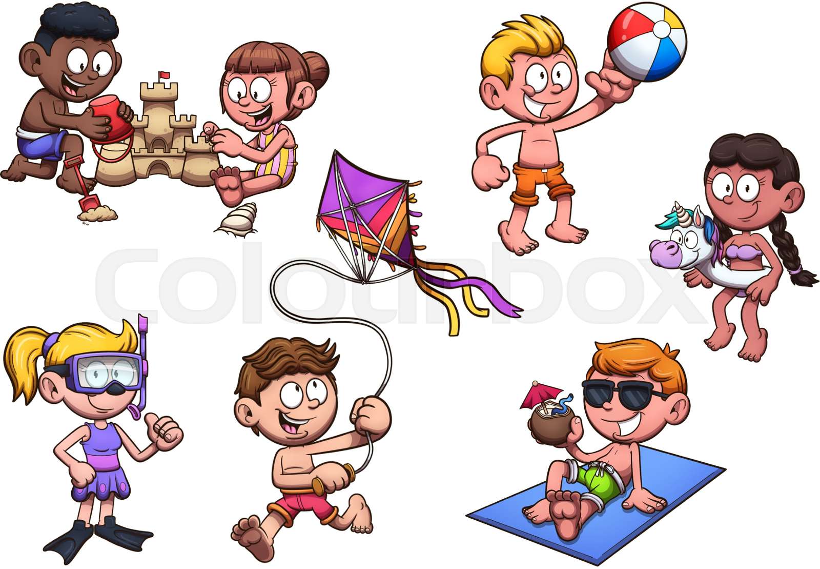 Summer Kids. Vector clip art illustration with simple gradients. All in ...