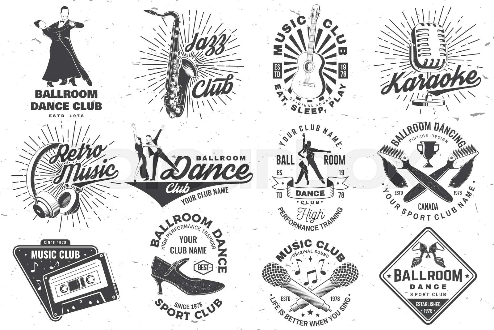Ballroom dance sport club and retro music logos, badges design. Dance ...