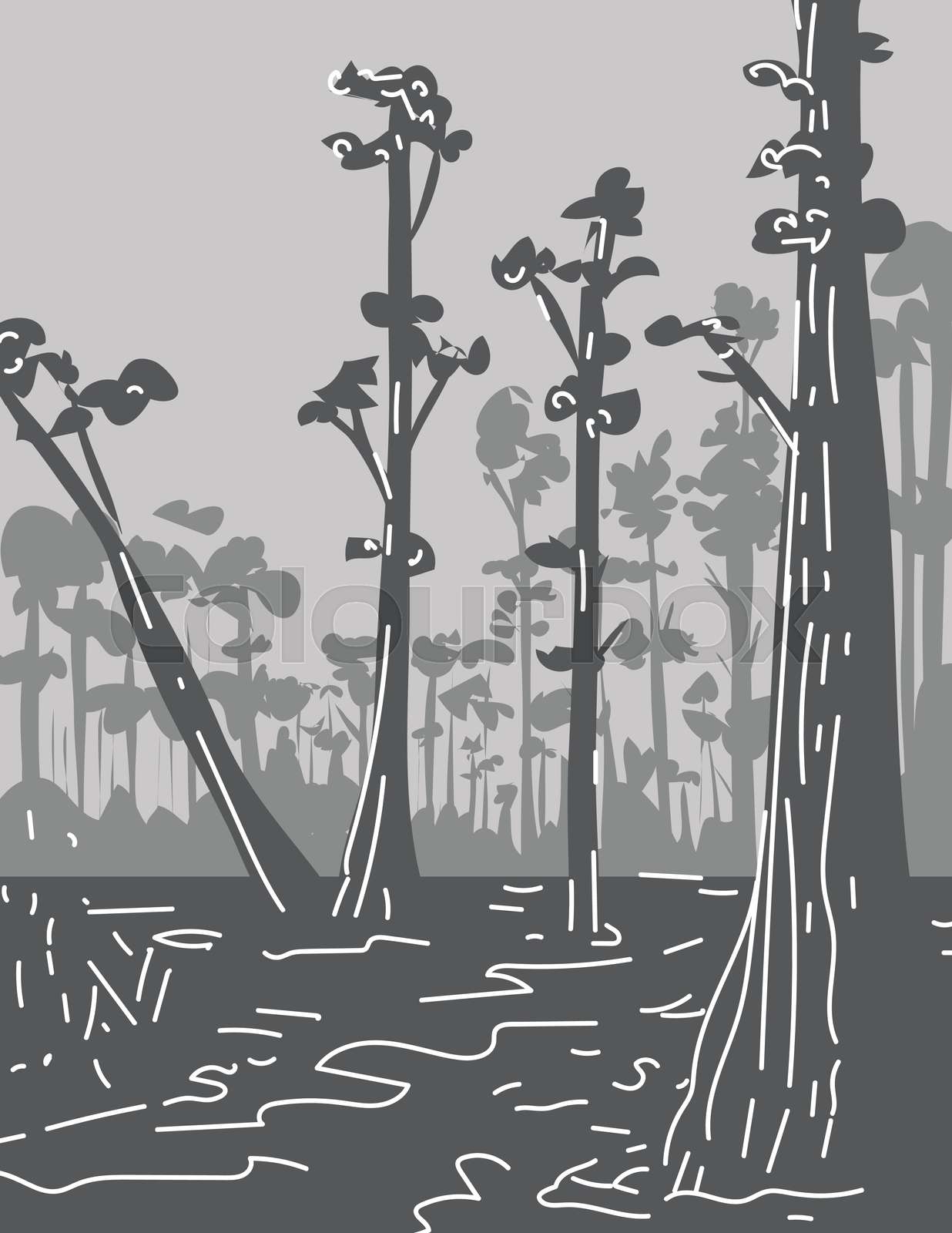 Everglades National Park in Florida Monoline Line Art Grayscale Drawing ...