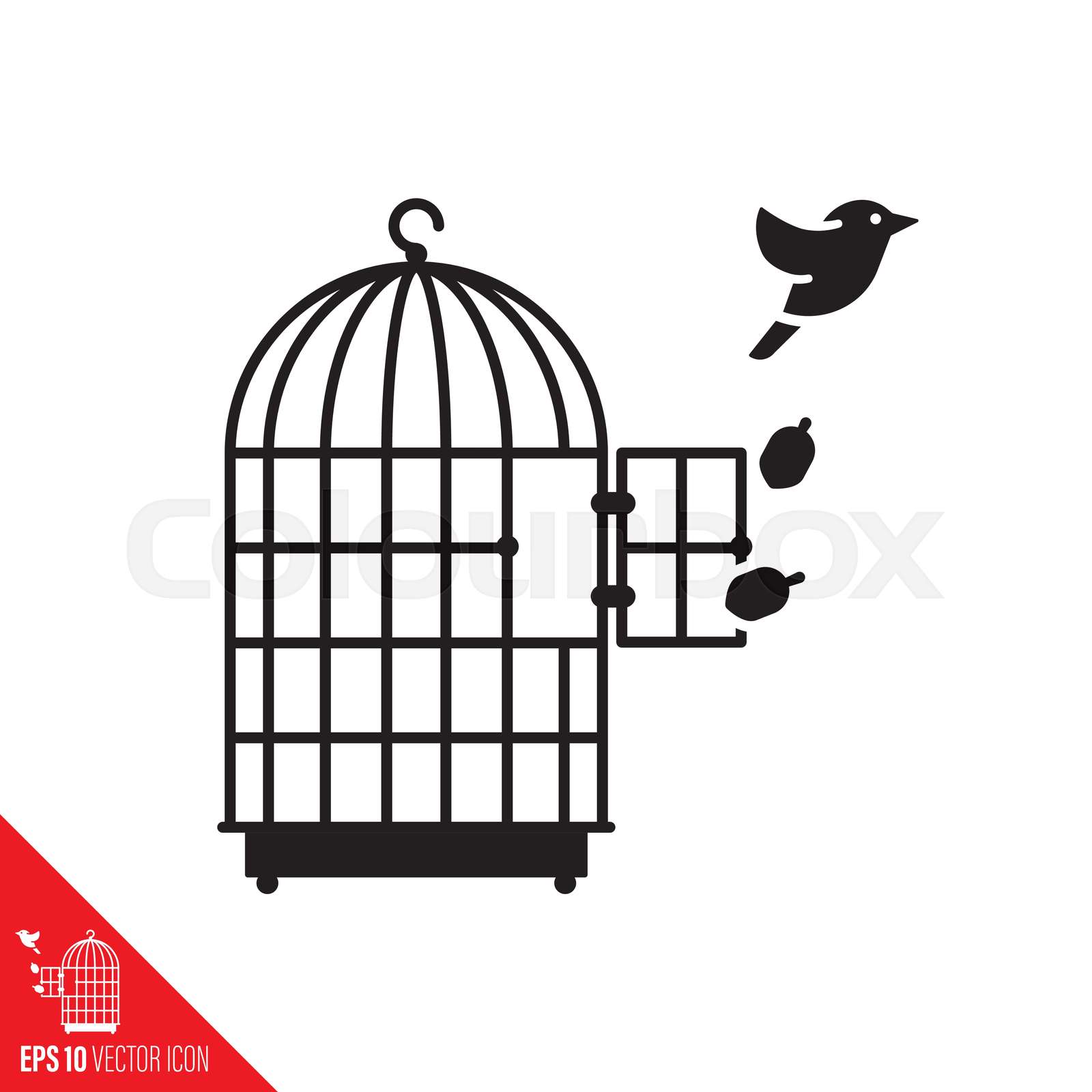 Bird escaping from birdcage vector icon | Stock vector | Colourbox