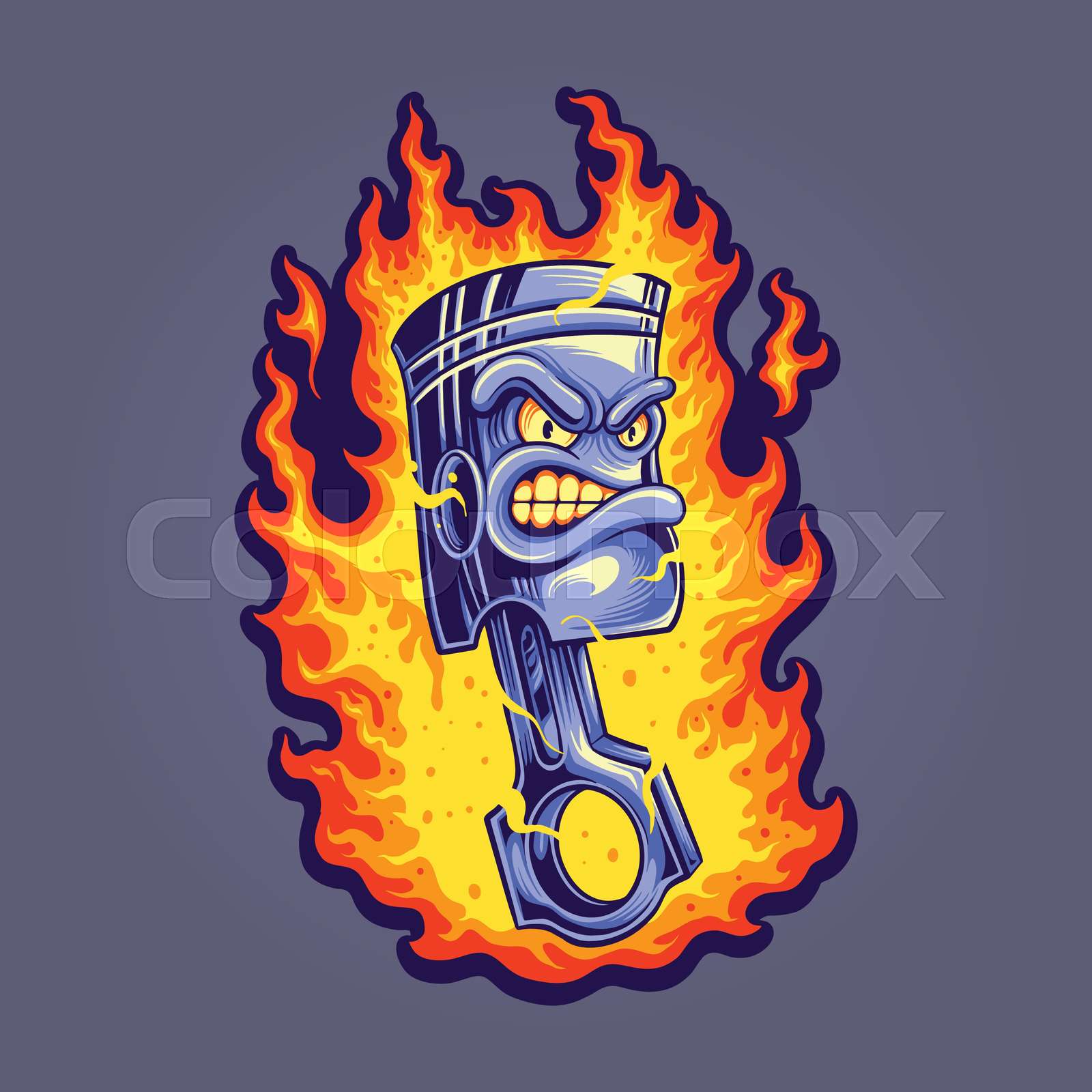 Scary angry flame piston racing logo cartoon illustrations | Stock ...