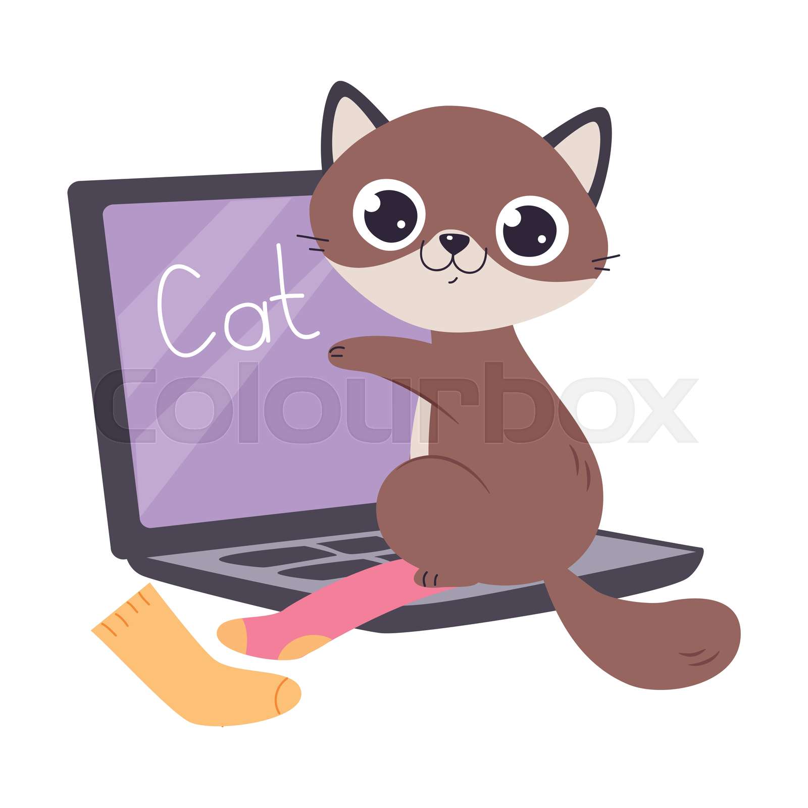 Cute Cat with Brown Coat Sitting on Laptop Typing on Keyboard Vector ...