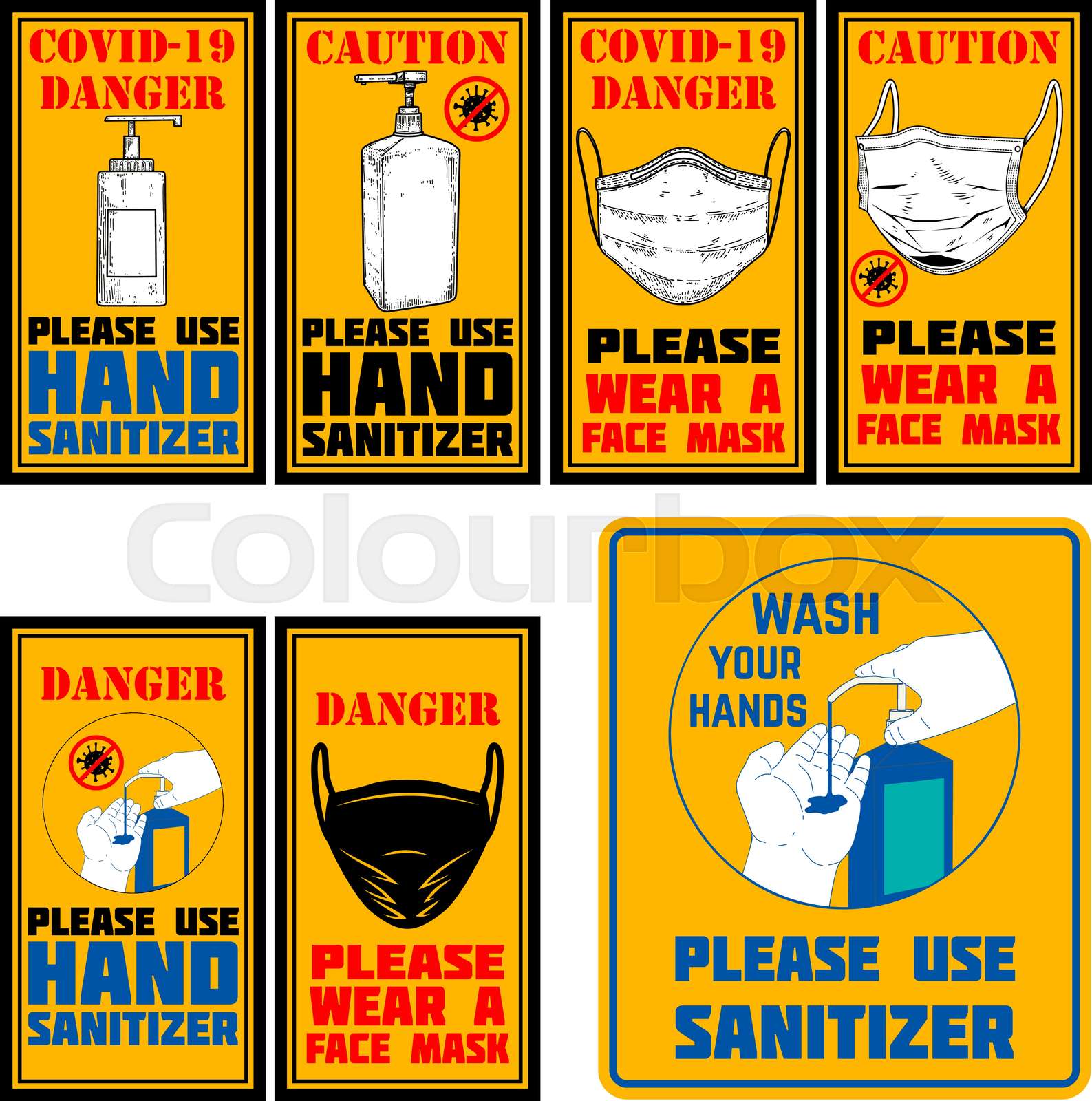 Use hand sanitizer. Wear face mask. Emblem with hand sanitizer and ...