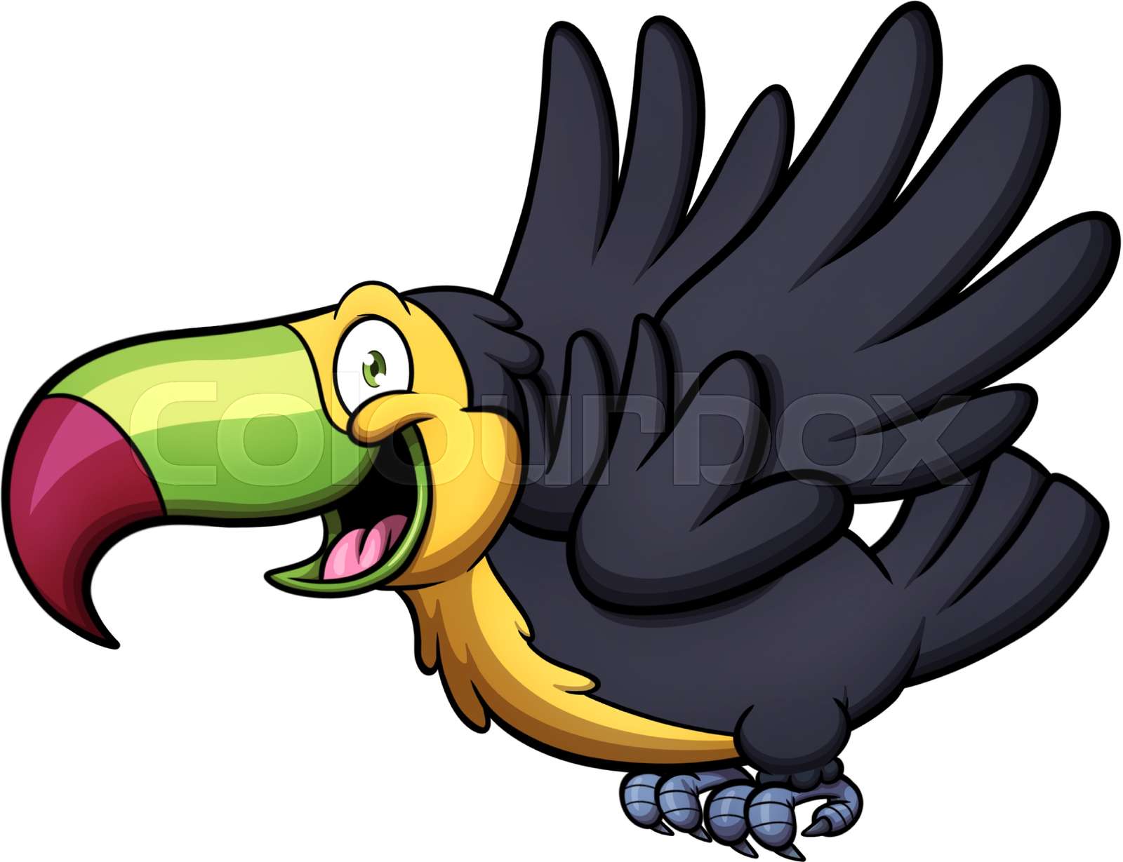 Flying Toucan Bird. Vector clip art illustration with simple gradients ...