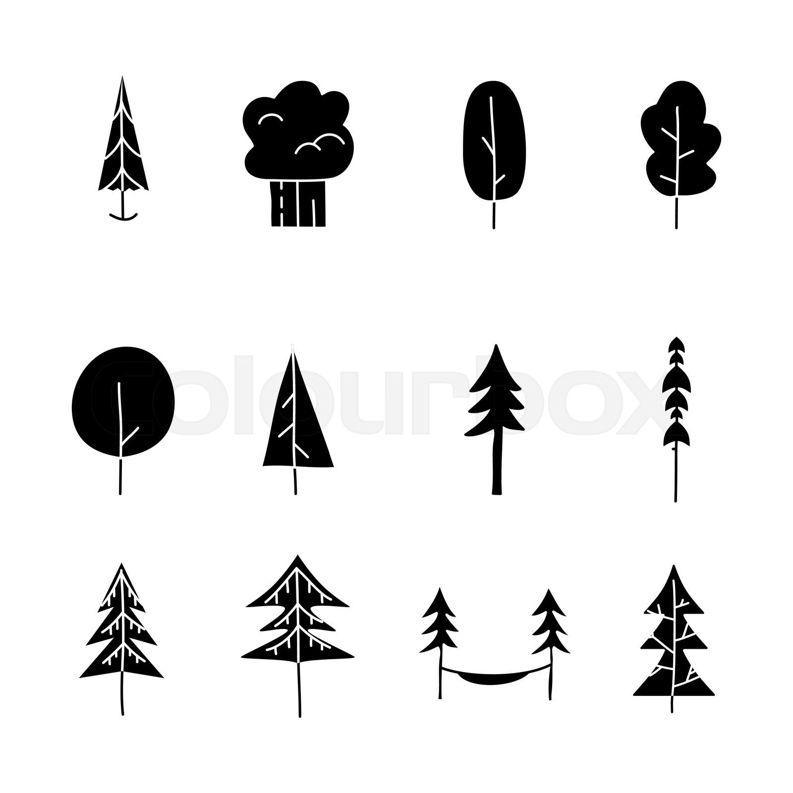 Simple silhouette tree icons collection. Line art trees. Stock vector ...
