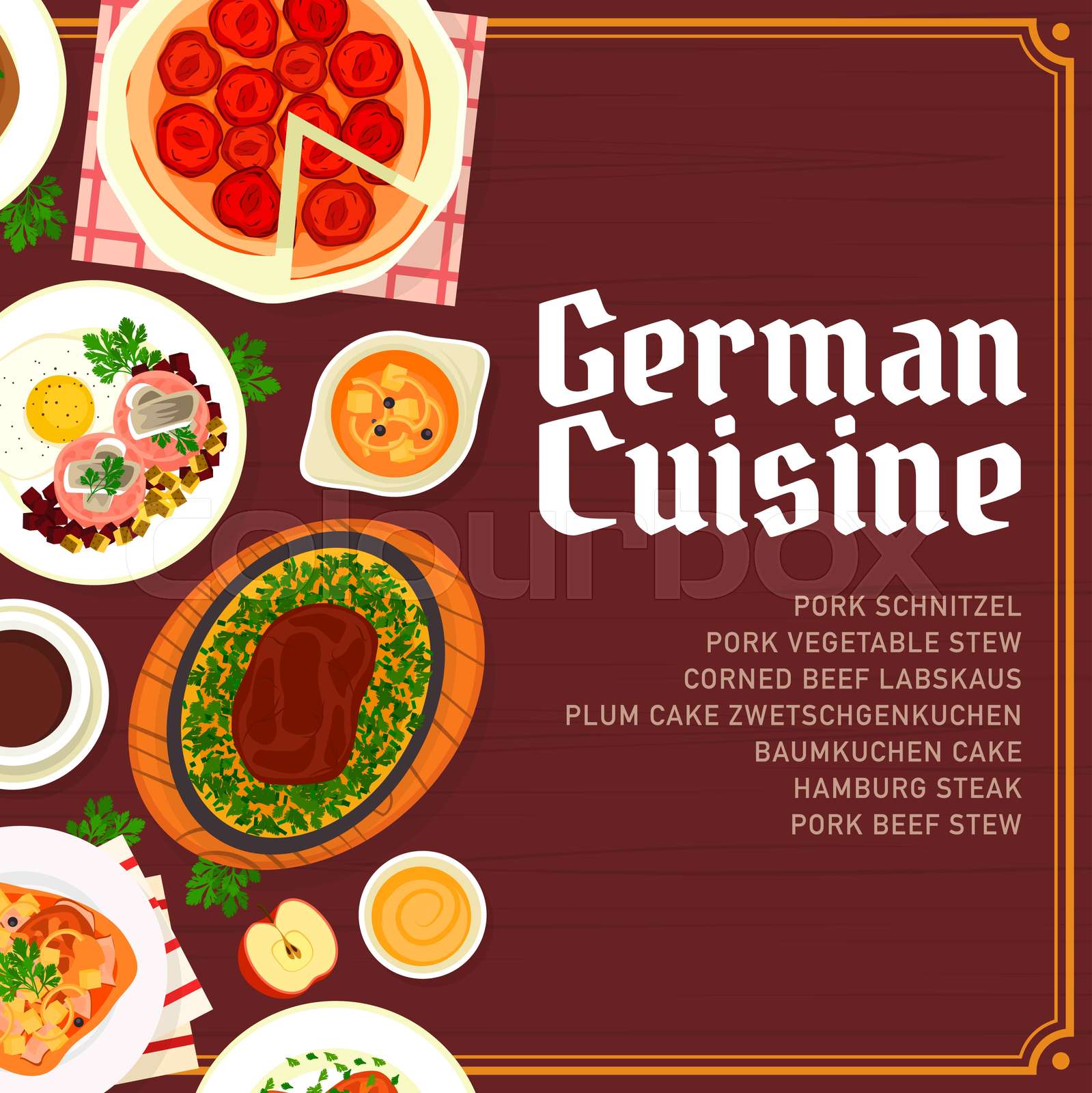 German cuisine restaurant menu design template | Stock vector | Colourbox