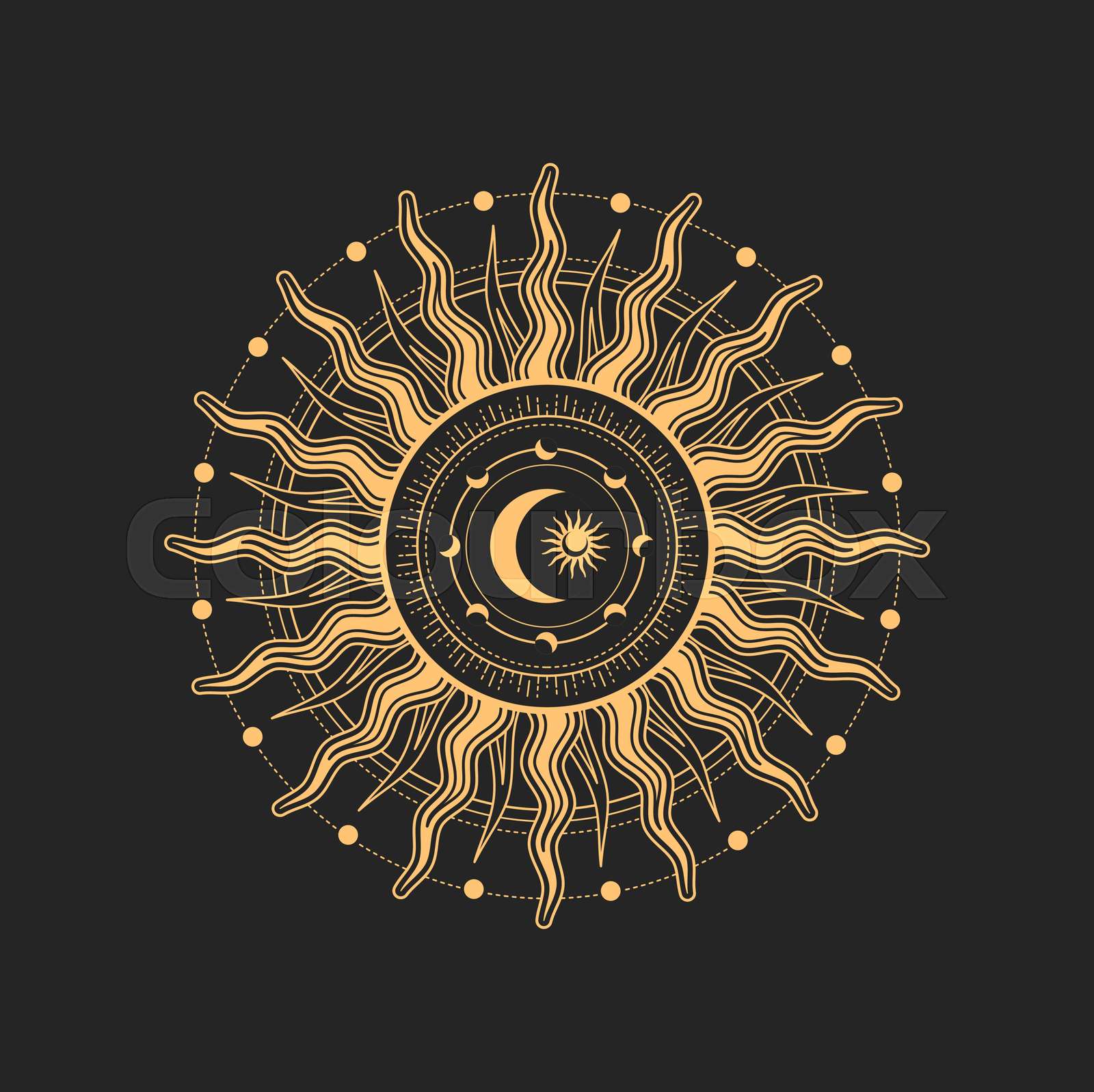 Sun and moon esoteric occult sign, vector amulet | Stock vector | Colourbox