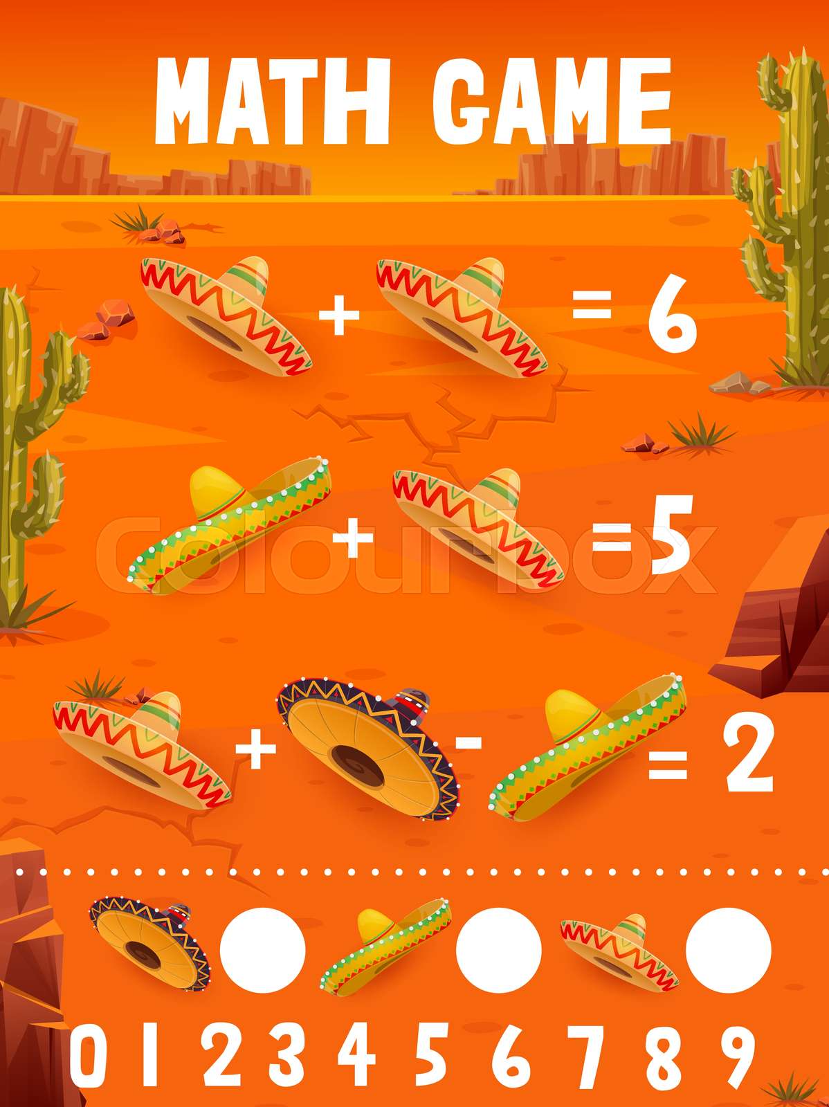 Math Game Worksheet Mexican Sombrero Cactus Stock Vector Colourbox Math Game Worksheet Mexican Sombrero Cactus Stock Vector Colourbox