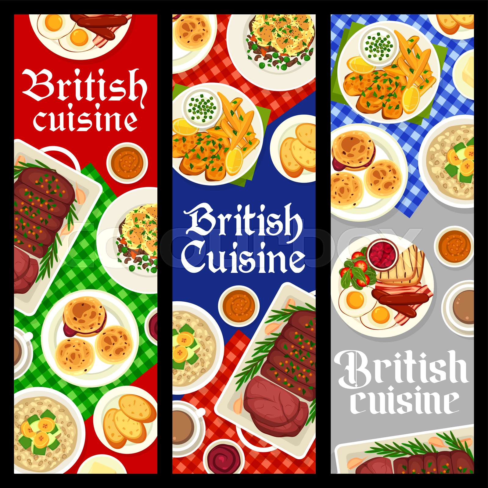 British cuisine restaurant meals vector banners | Stock vector | Colourbox