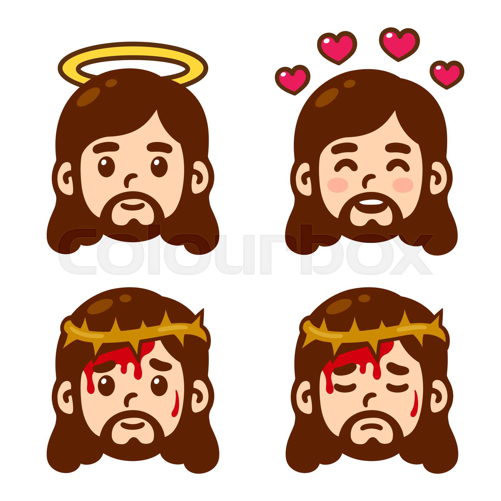 Cute cartoon Jesus Christ face set | Stock vector | Colourbox