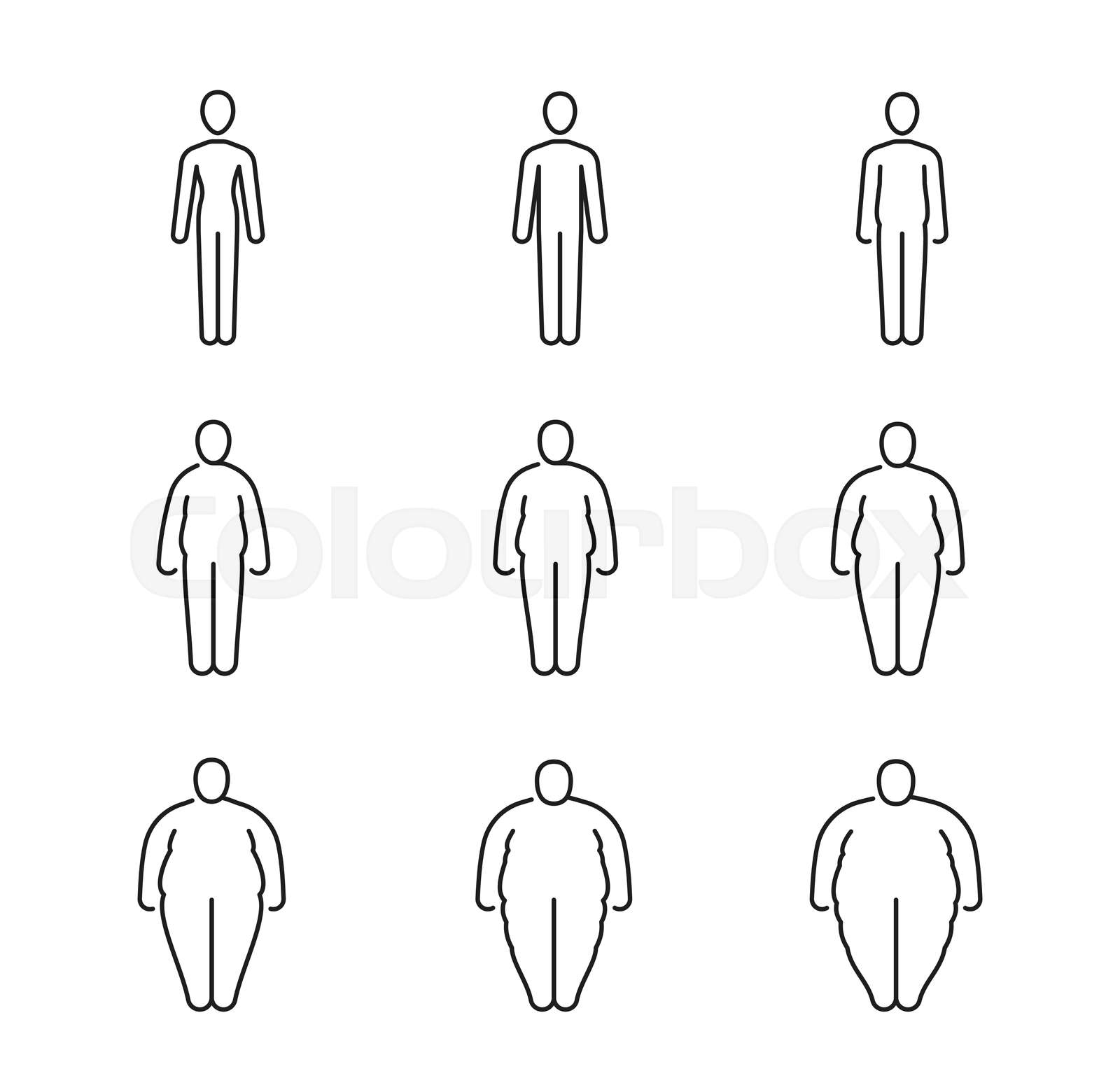 Fat Body Icons Of Human Obese Classification Stock Vector Colourbox Fat Body Icons Of Human Obese Classification Stock Vector Colourbox