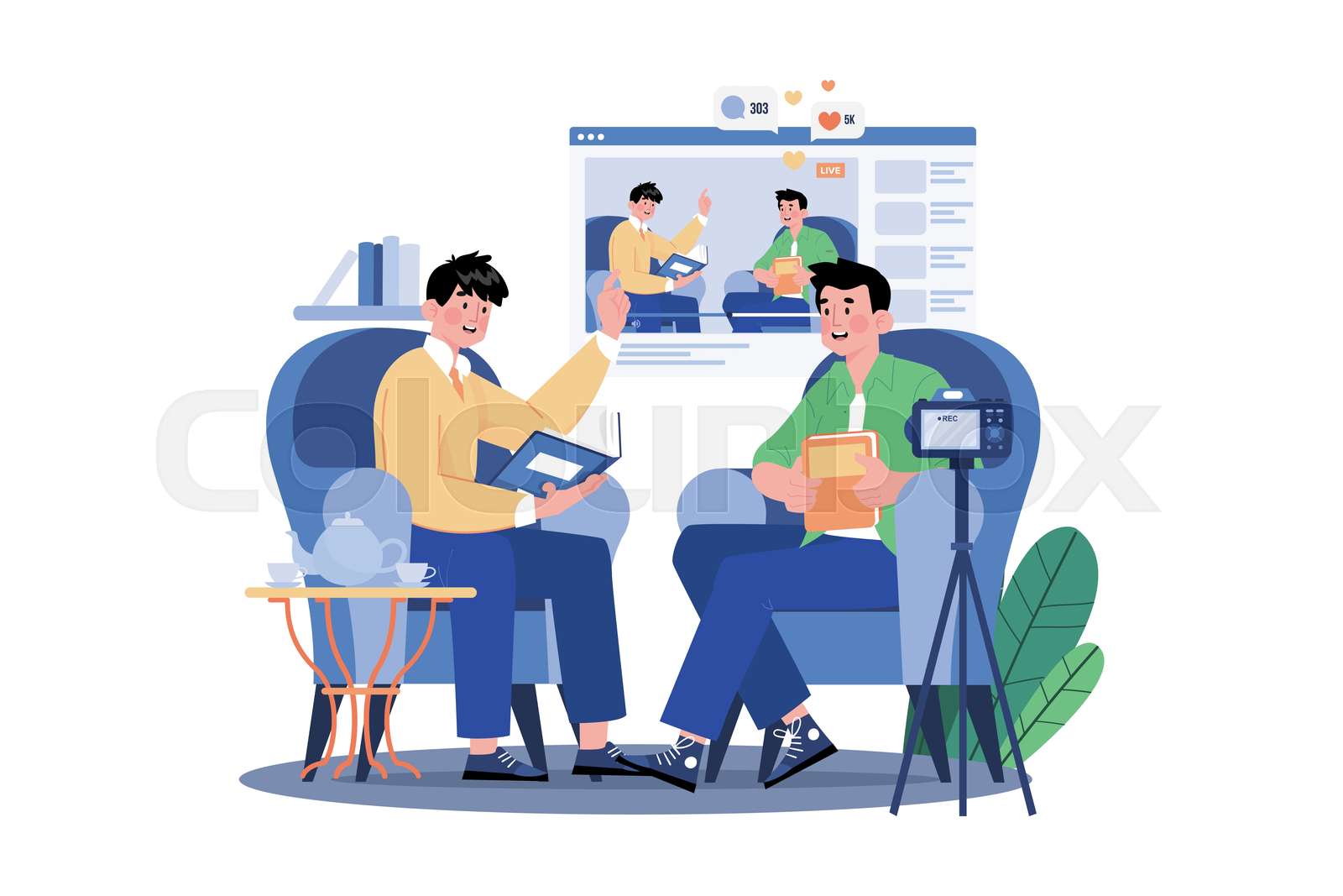 Male Social Media Influencer Doing A Live Stream | Stock vector | Colourbox