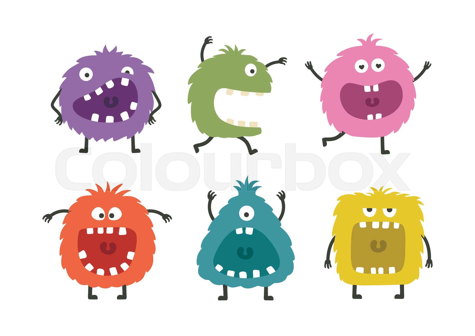 Funny colorful monsters with big open mouth. | Stock vector | Colourbox