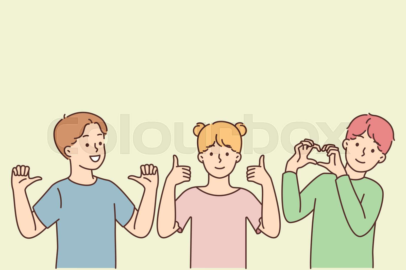 Smiling children show hand gestures | Stock vector | Colourbox