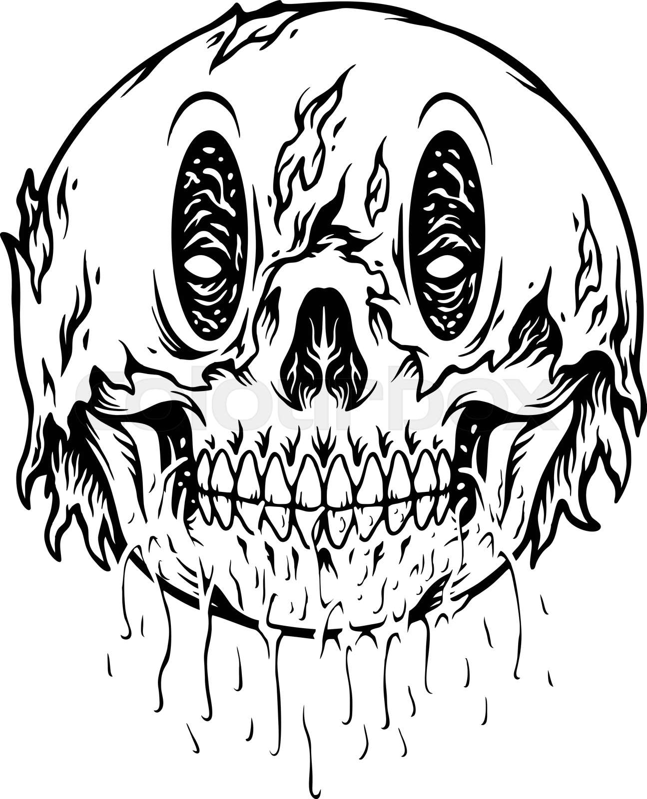 Evil melted zombie skull smiley emoticons monochrome | Stock vector ...