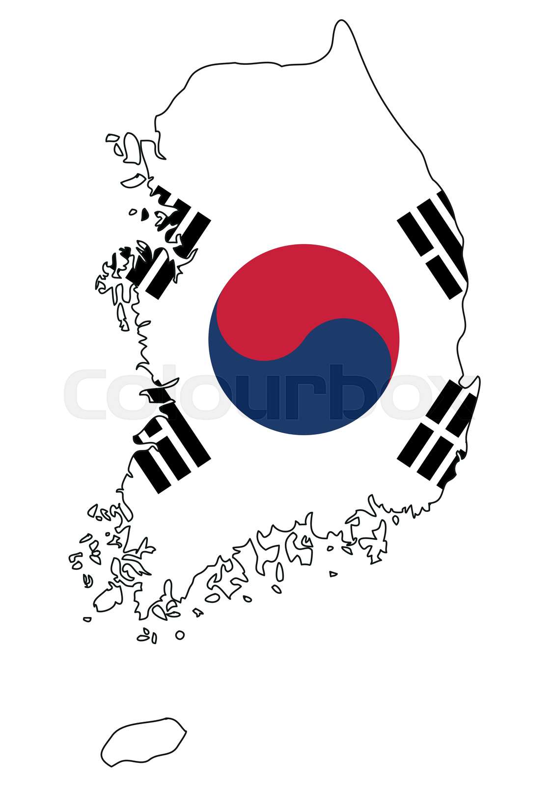 South Korea map with flag - outline of a state with a national flag ...