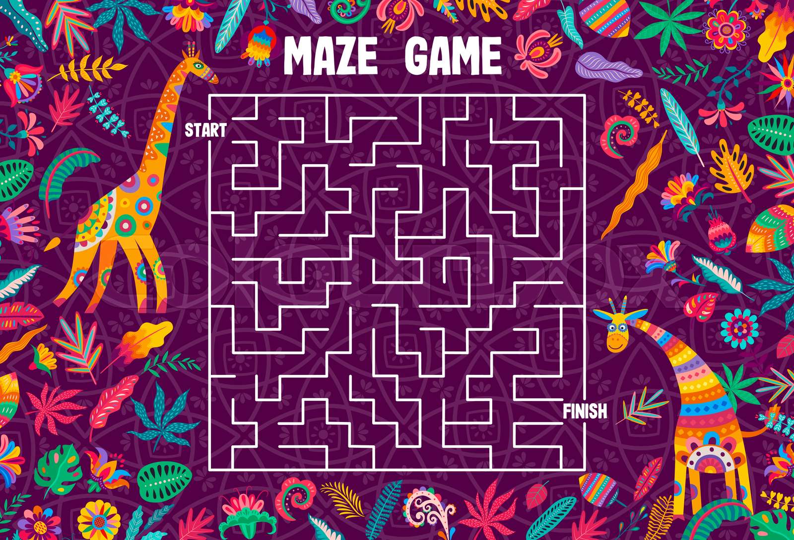 Labyrinth maze game help to giraffe to find friend | Stock vector | Colourbox