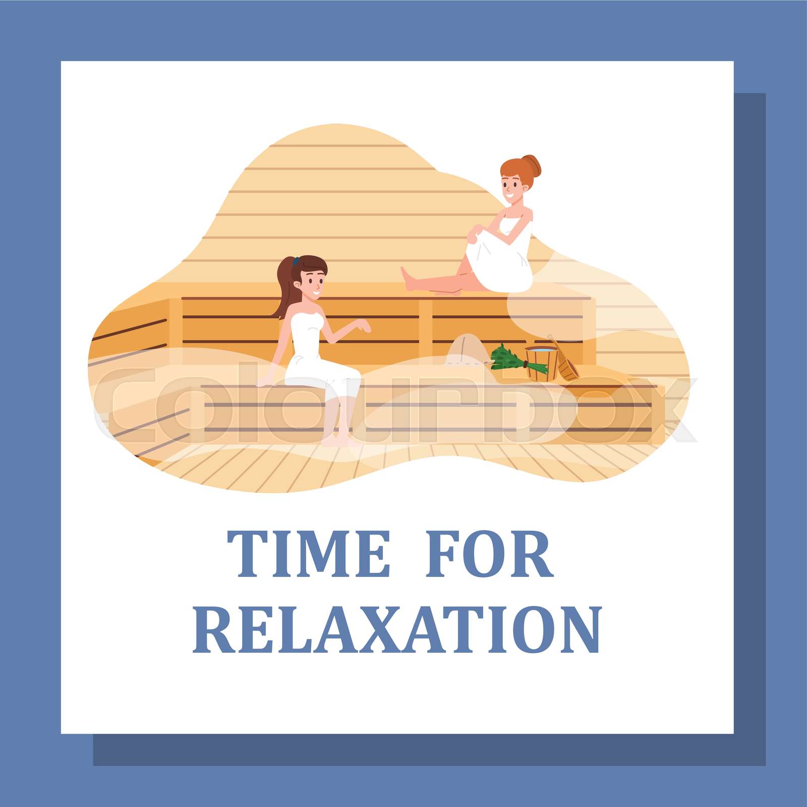 Happy women relaxing in sauna, advertising poster - flat vector ...