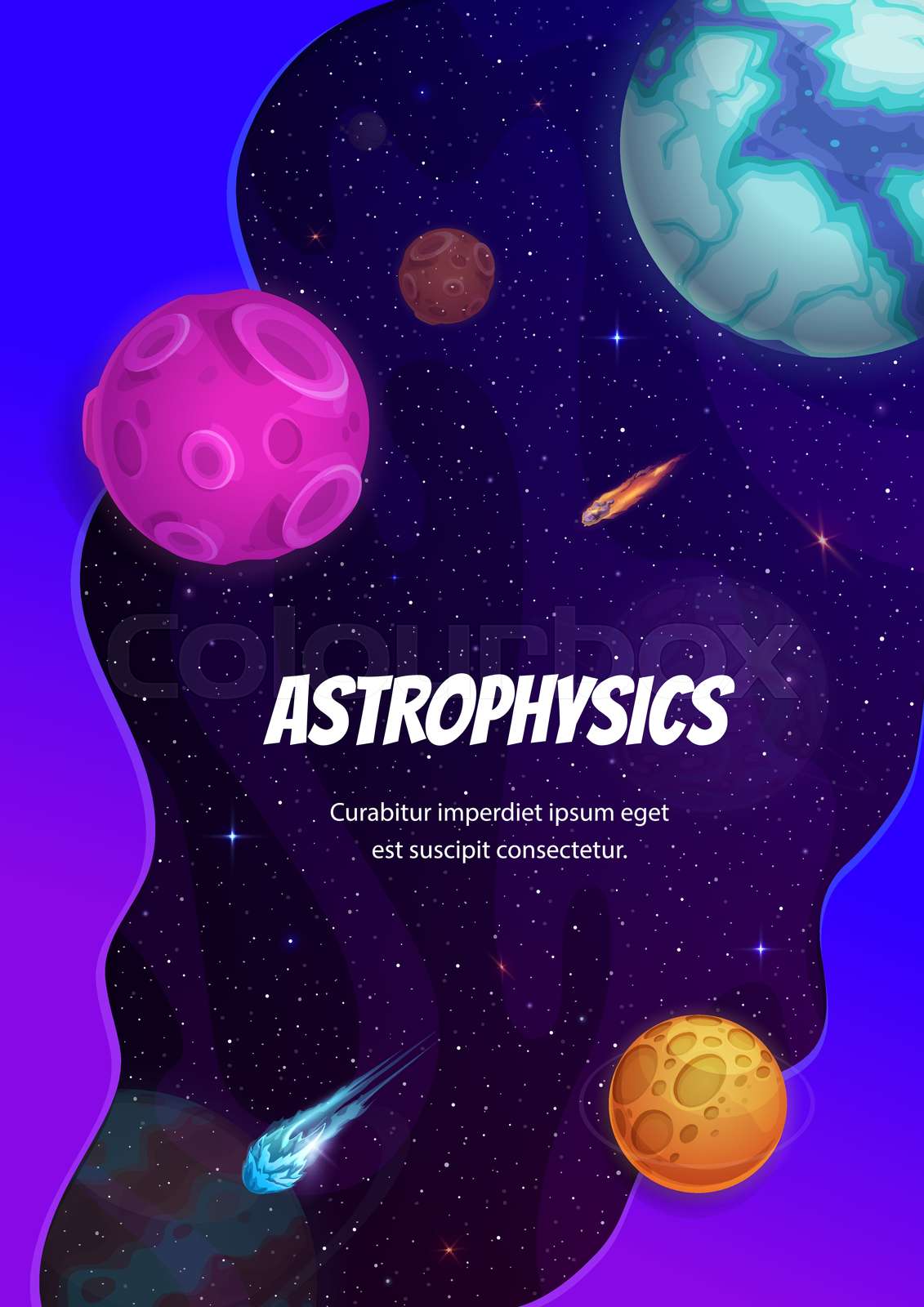Astrophysics poster with starry galaxy and planets | Stock vector ...
