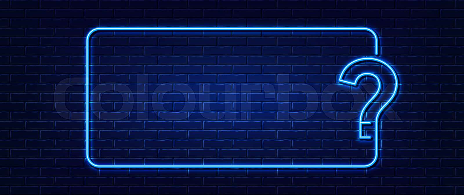 Neon quiz frame for decoration on the wall background. Question mark ...