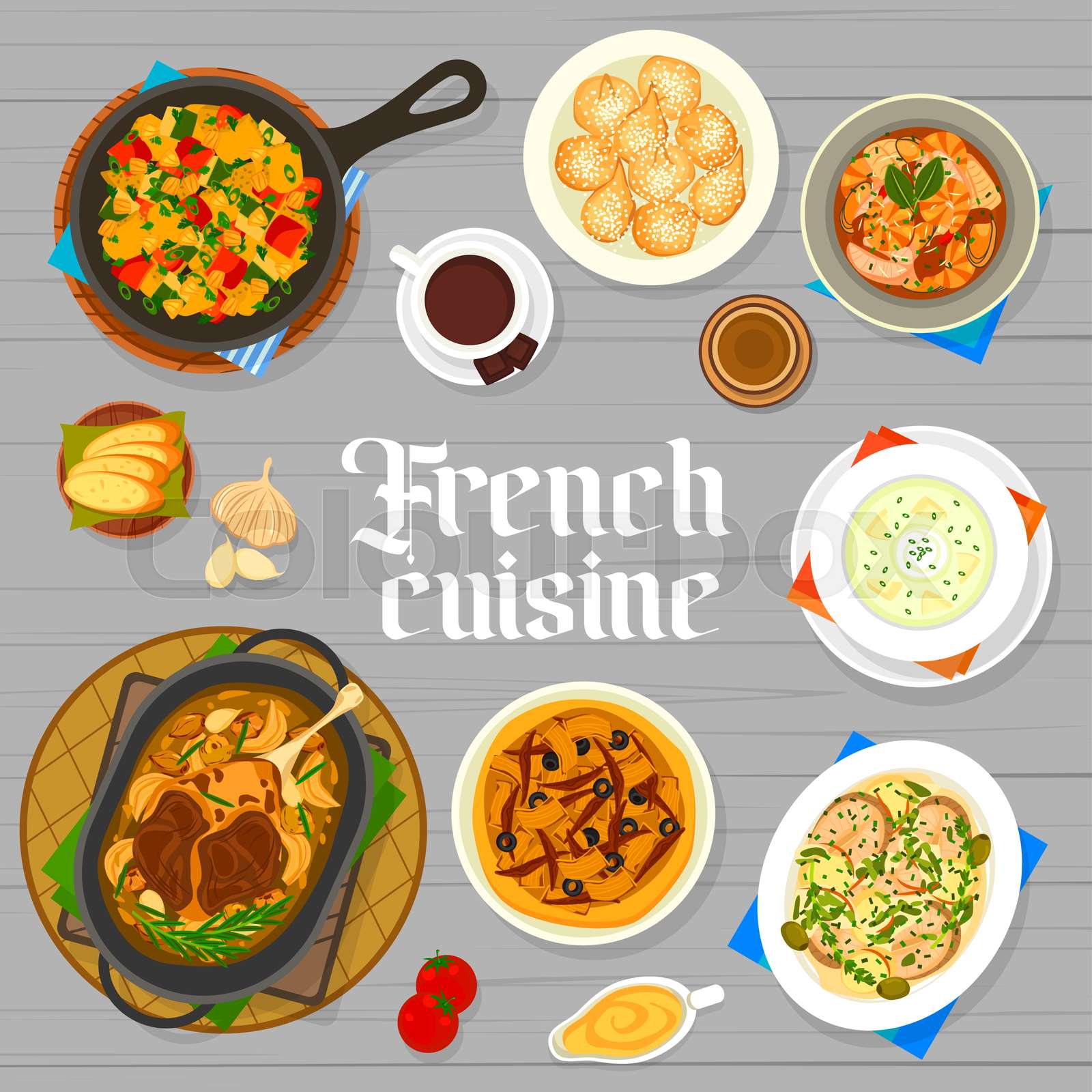 French cuisine food menu cover design template | Stock vector | Colourbox
