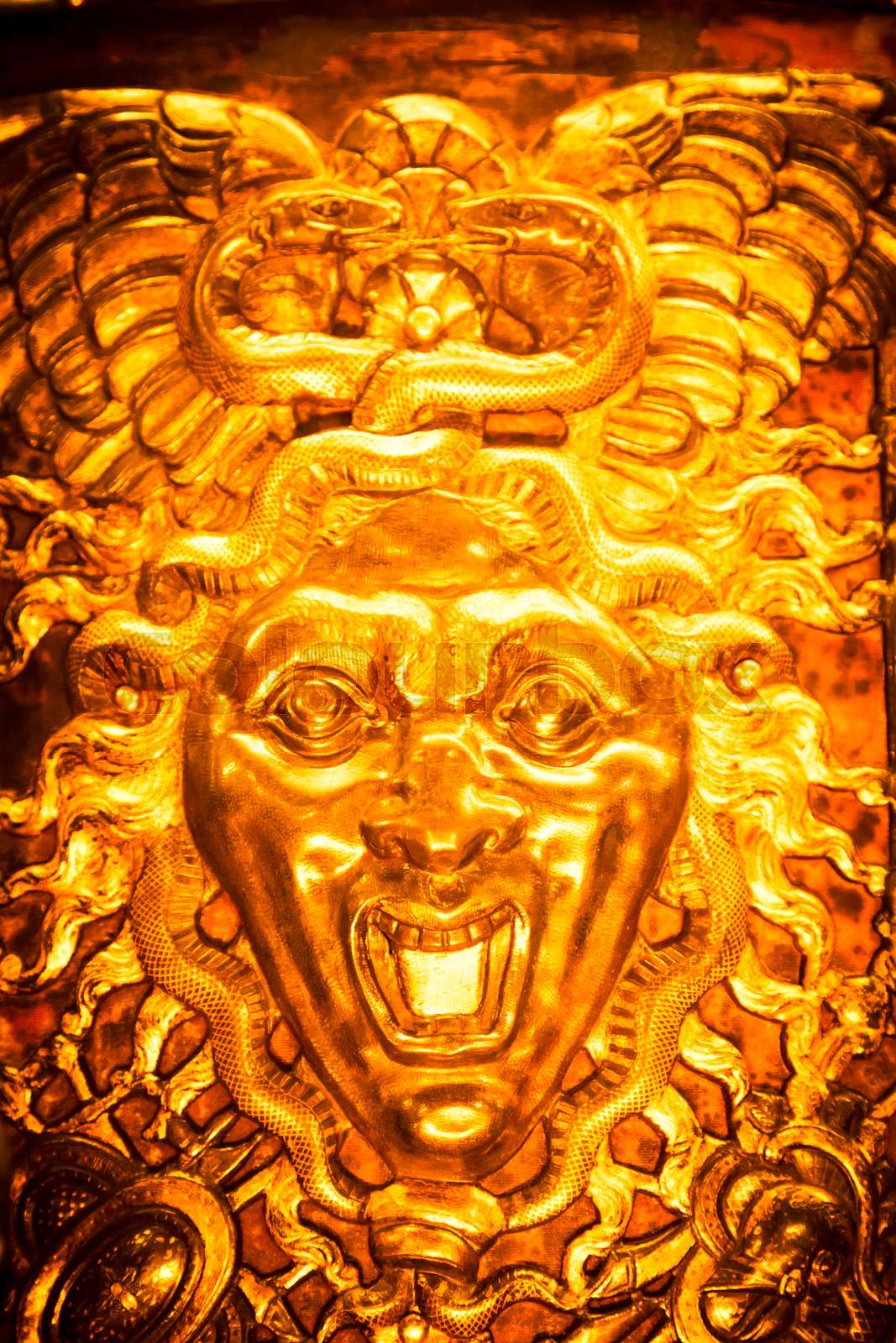 Medusa monster. Face of the Gorgon, gothic symbol of evil with snakes ...