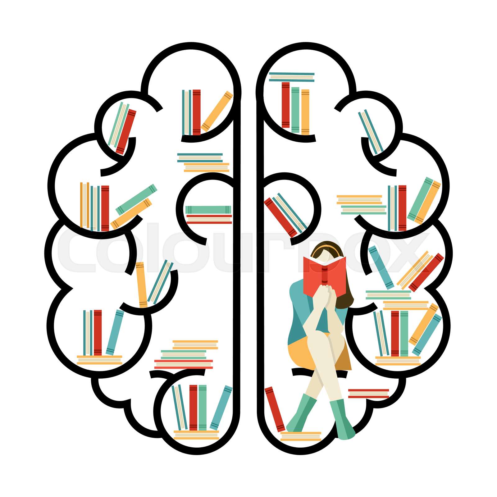 Brain concept illustration with books inside | Stock vector | Colourbox