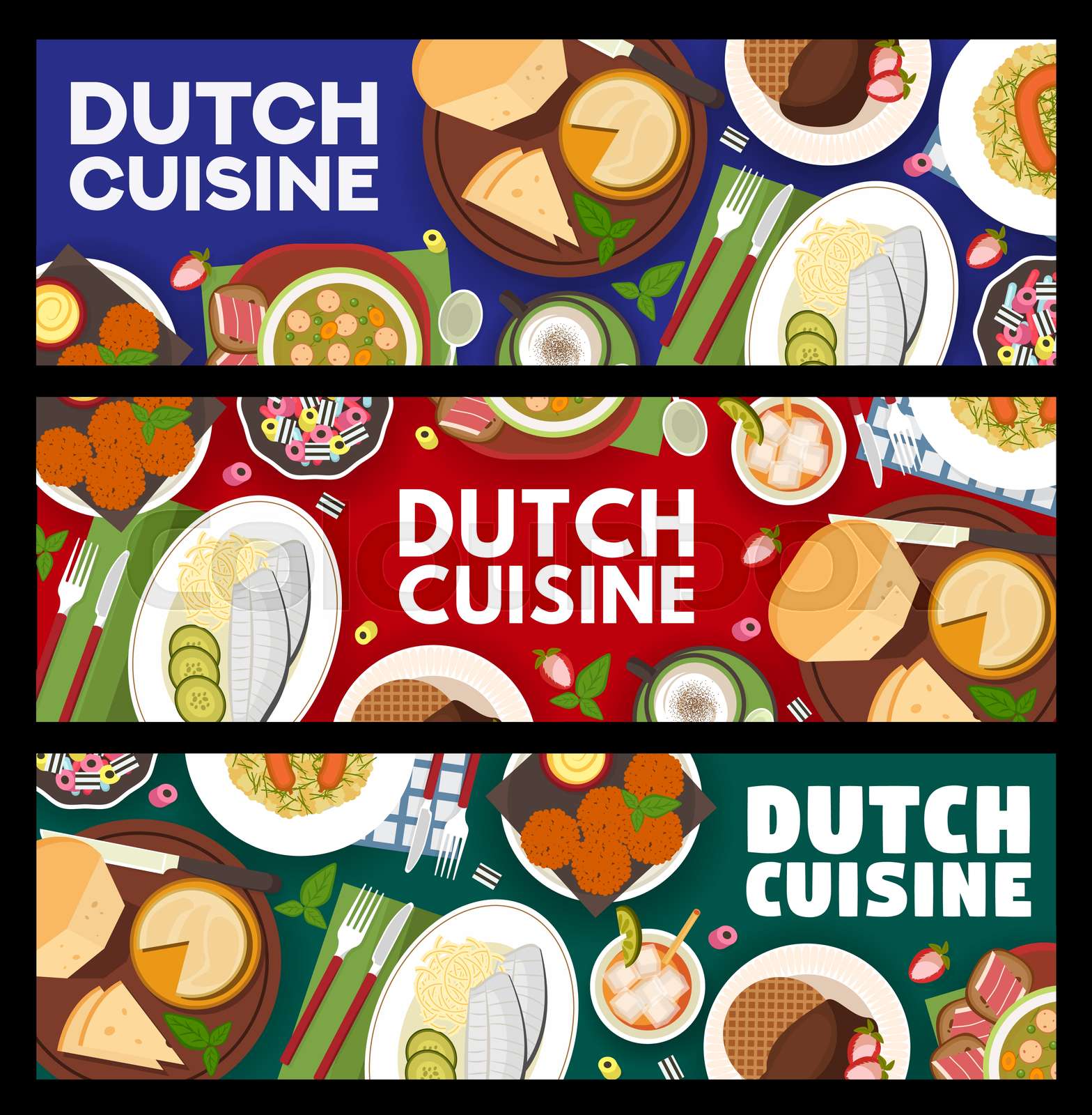 Dutch cuisine food banners Netherlands dishes meal | Stock vector ...